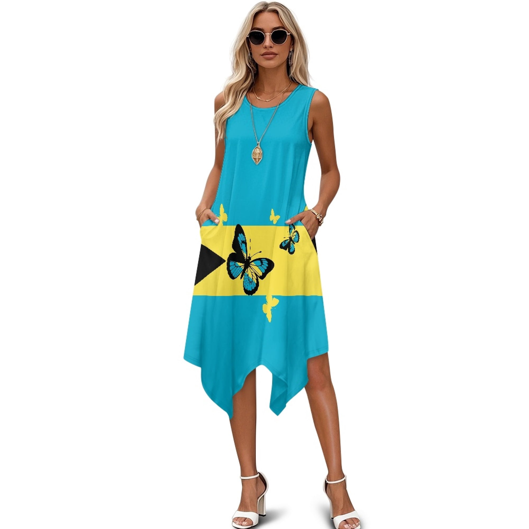 Binienty Sleeveless Sundress with Side Pockets, Asymmetric Hem Midi ...