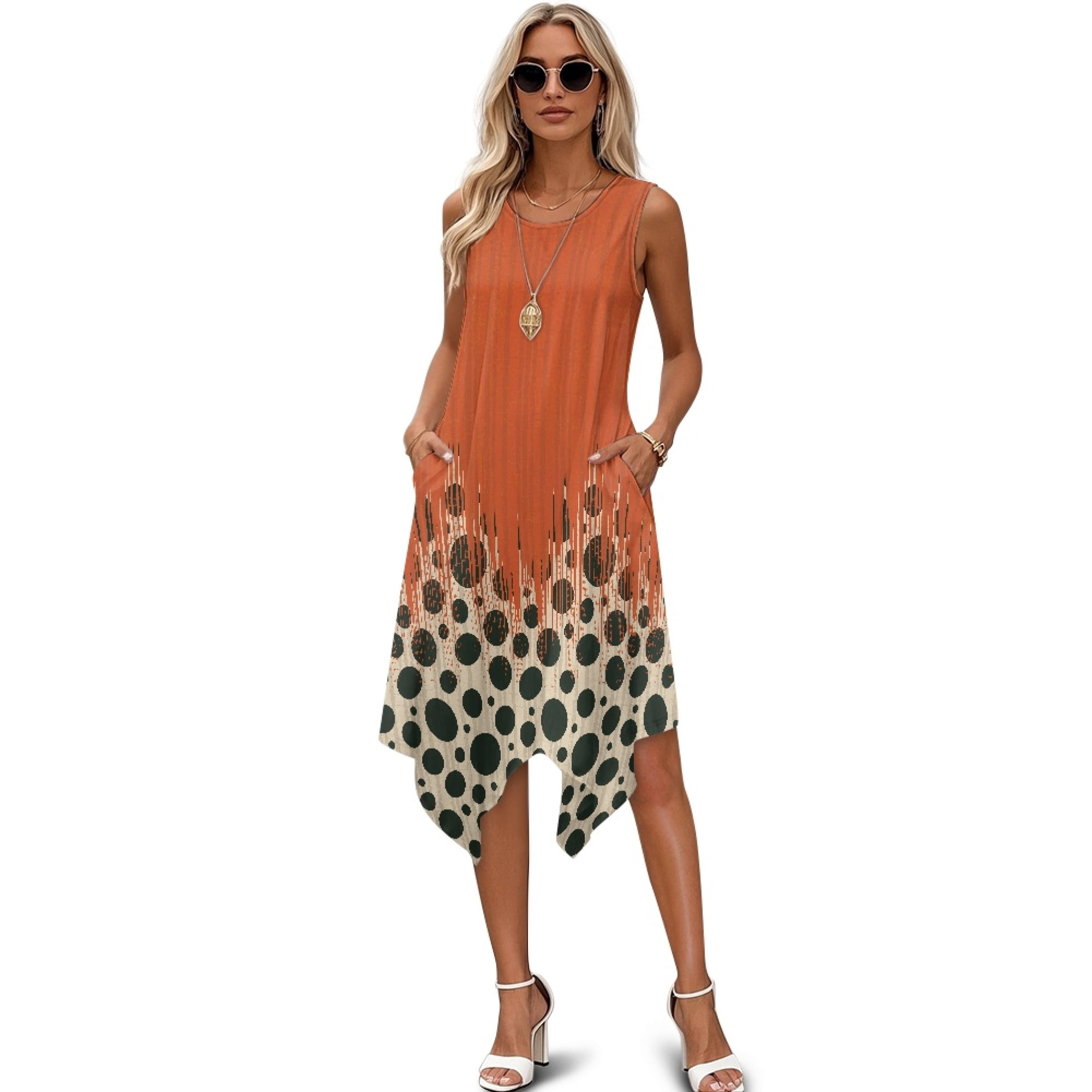Binienty Sleeveless Sundress with Side Pockets, Asymmetric Hem Midi ...