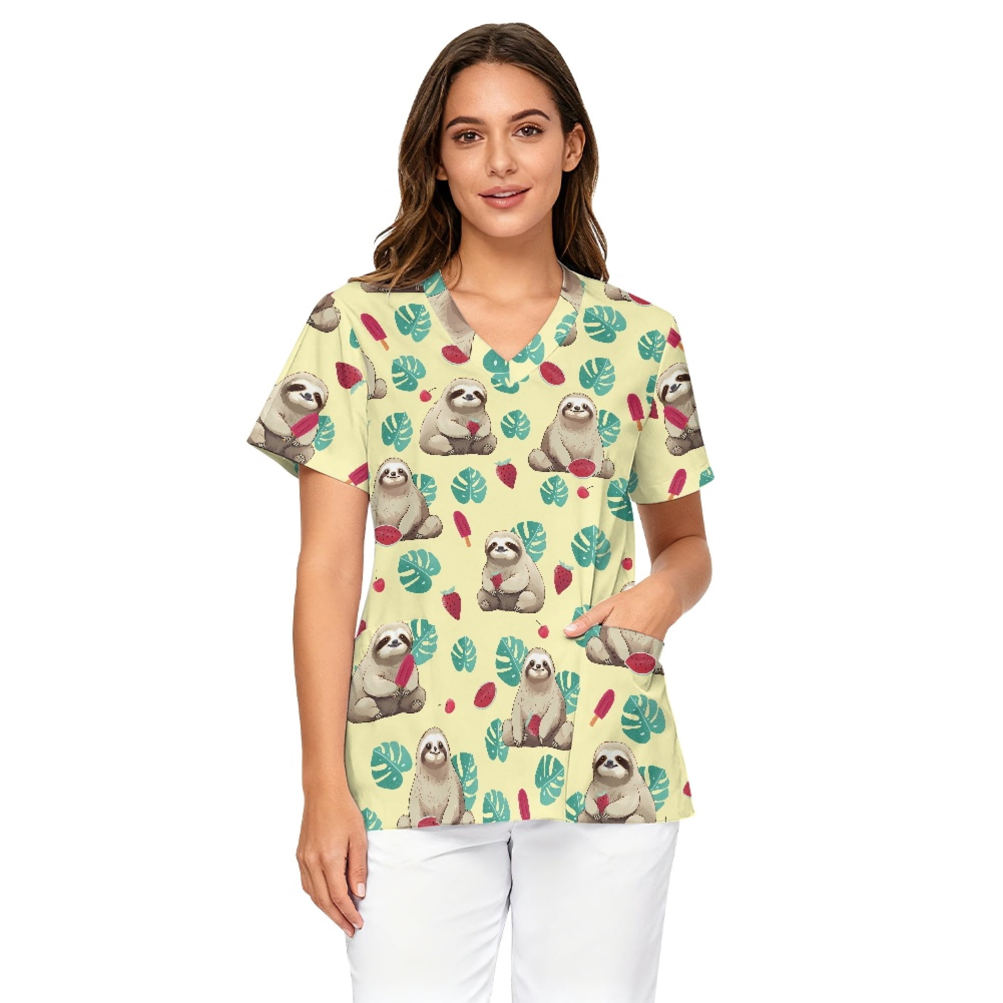 Binienty Sloths Nurse Uniforms for Women Breathable V Neck Nurse ...