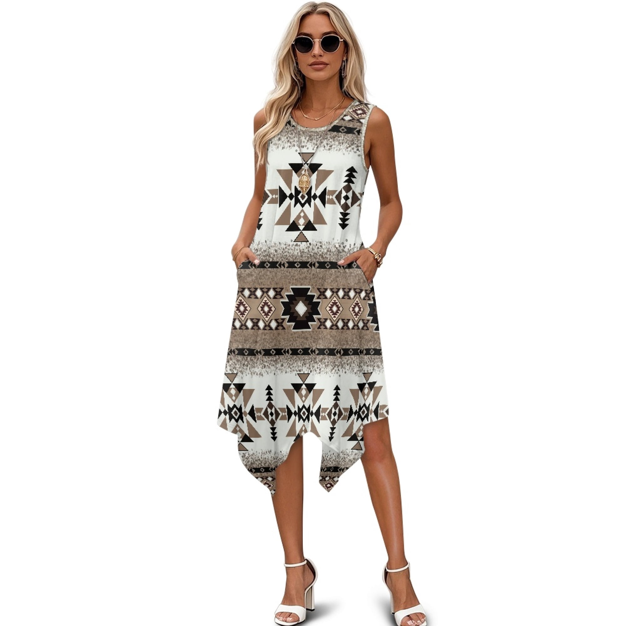 Binienty Southwestern Geometric Pattern Sleeveless Sundress, Casual ...