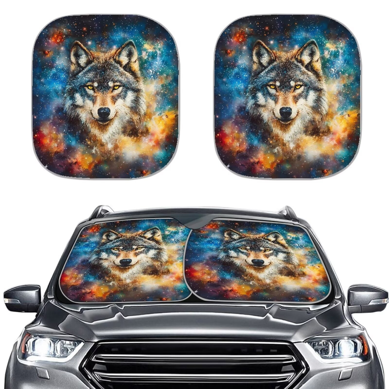Binienty Starry Sky Wolf Car Sun Shade 2-Piece UV Protection Soft ...