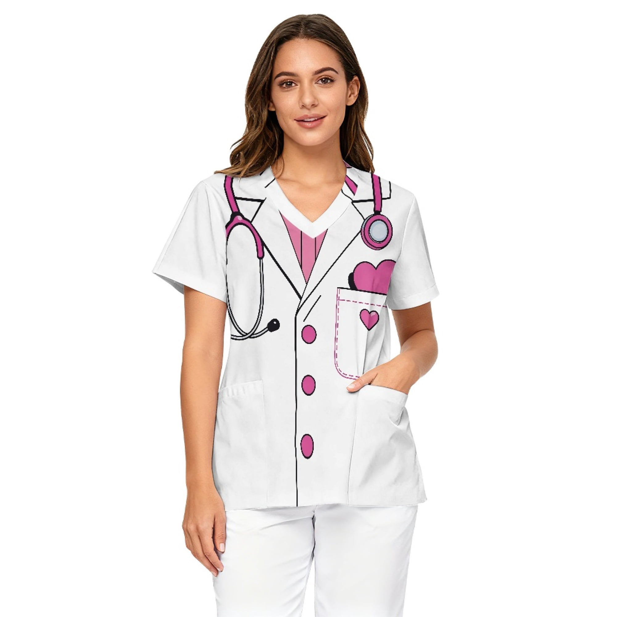 Binienty Stethoscope Print Scrub Shirts for Women Breathable V Neck ...
