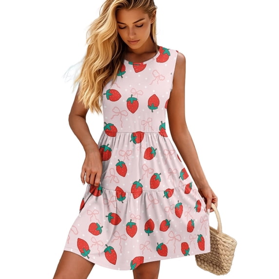 Binienty Strawberry Bow Layered Sleeveless Tiered Tank Dress for Women ...