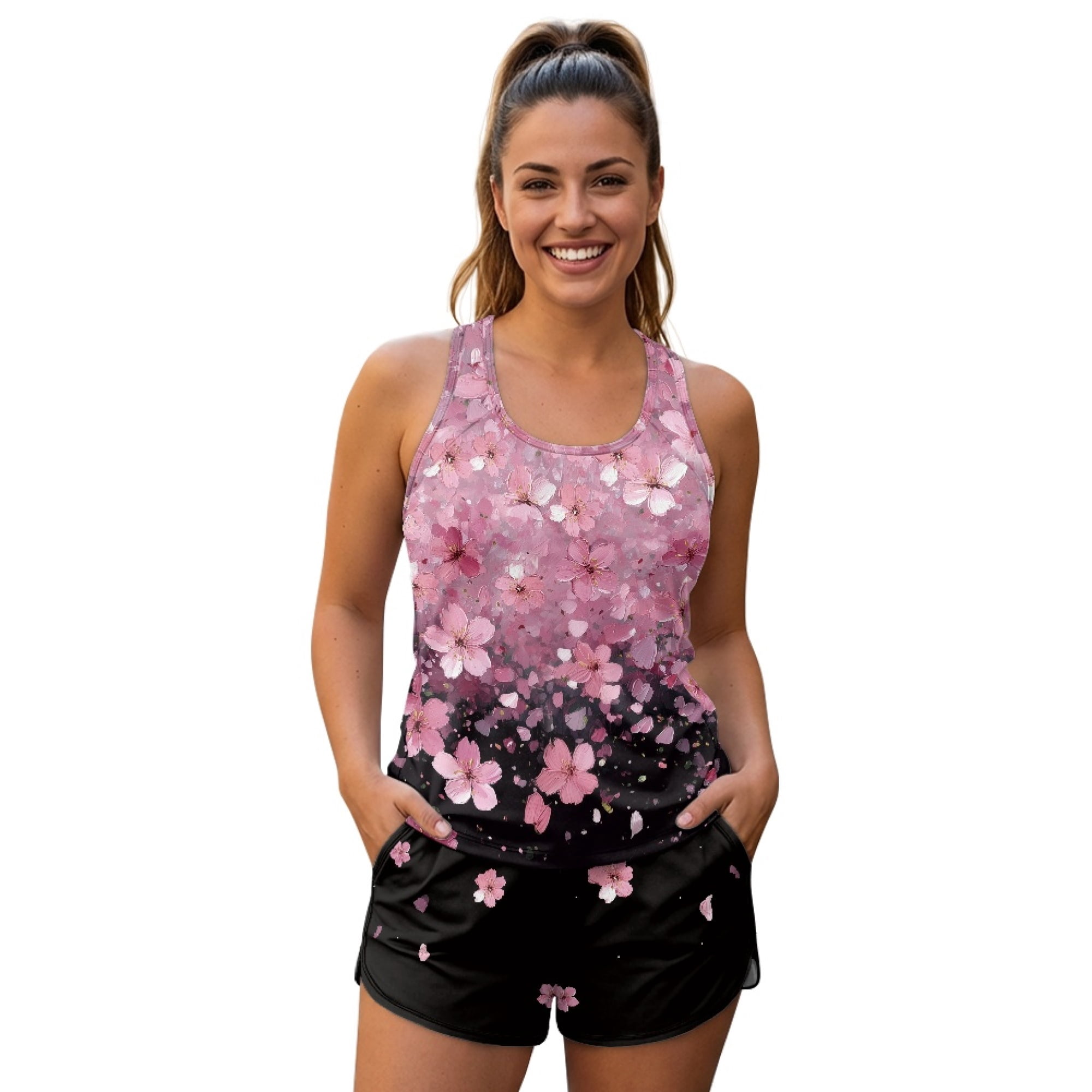 Binienty Stretch Ladies Casual Sport Tank Top and Shorts Set, Cherry ...