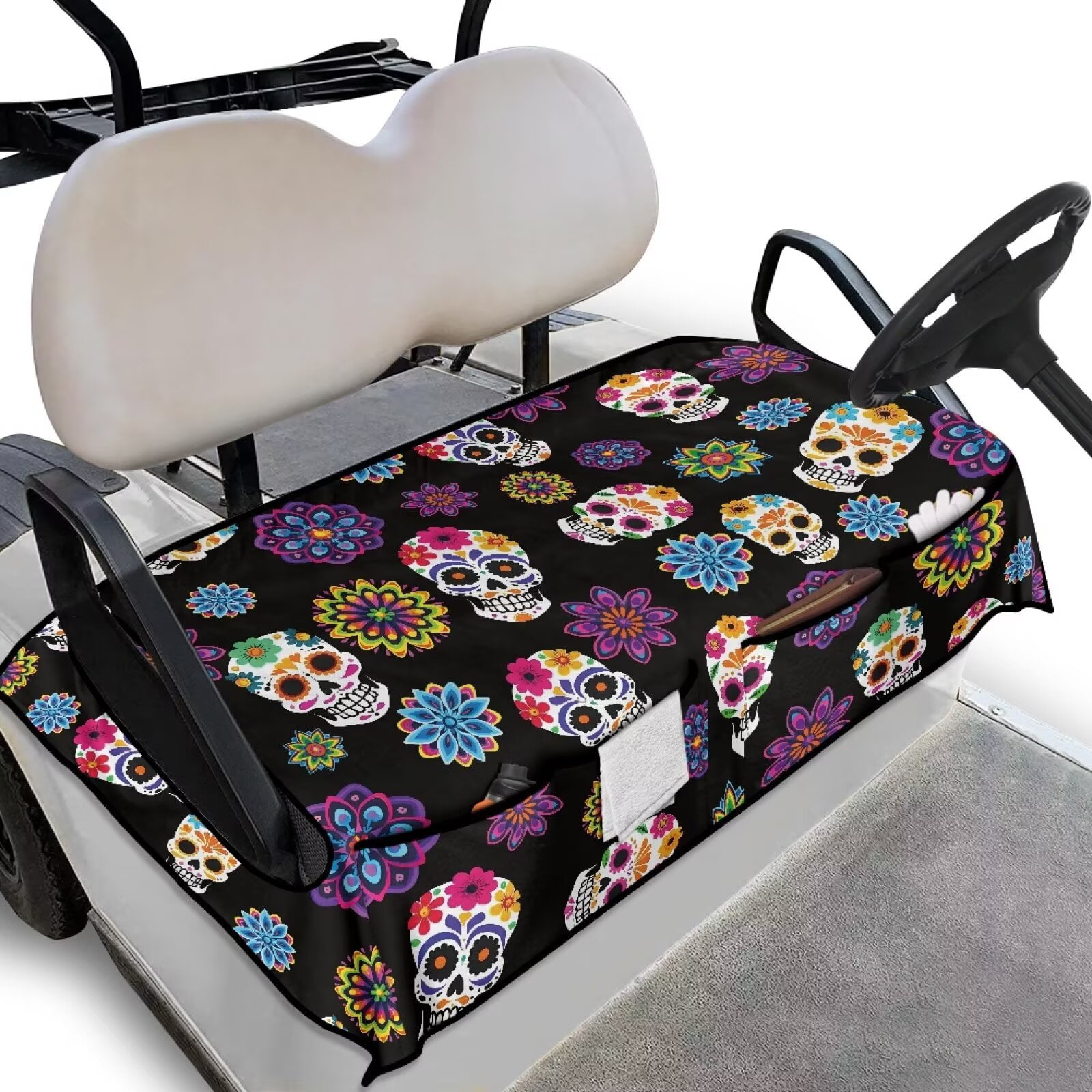 Binienty Sugar Skull Seat Cover for Golf Cart Ezgo Universal Fit Golf ...