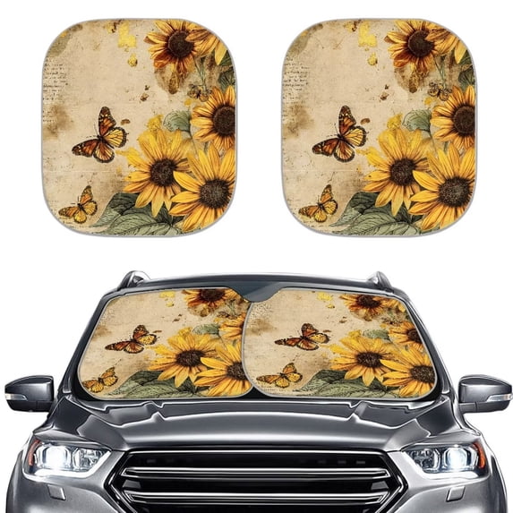 Binienty Sunflower Butterfly Sunshade Visor 2 PCS Car Windshield Sun ...