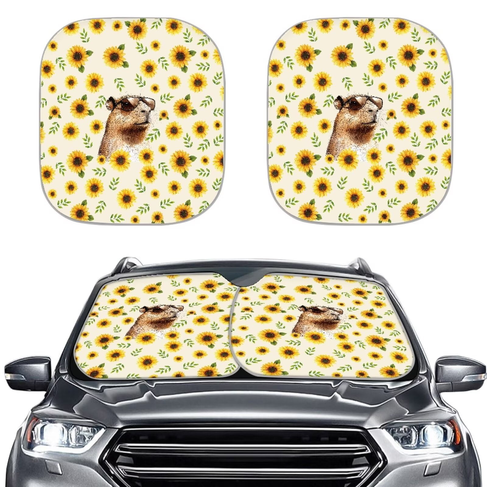 Binienty Sunflower Dolphin Car Sun Shade for Windshield 2-Piece ...