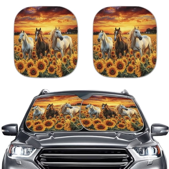 Binienty Sunflower Horse Car Front Windshield Sun Shade 2-Piece ...