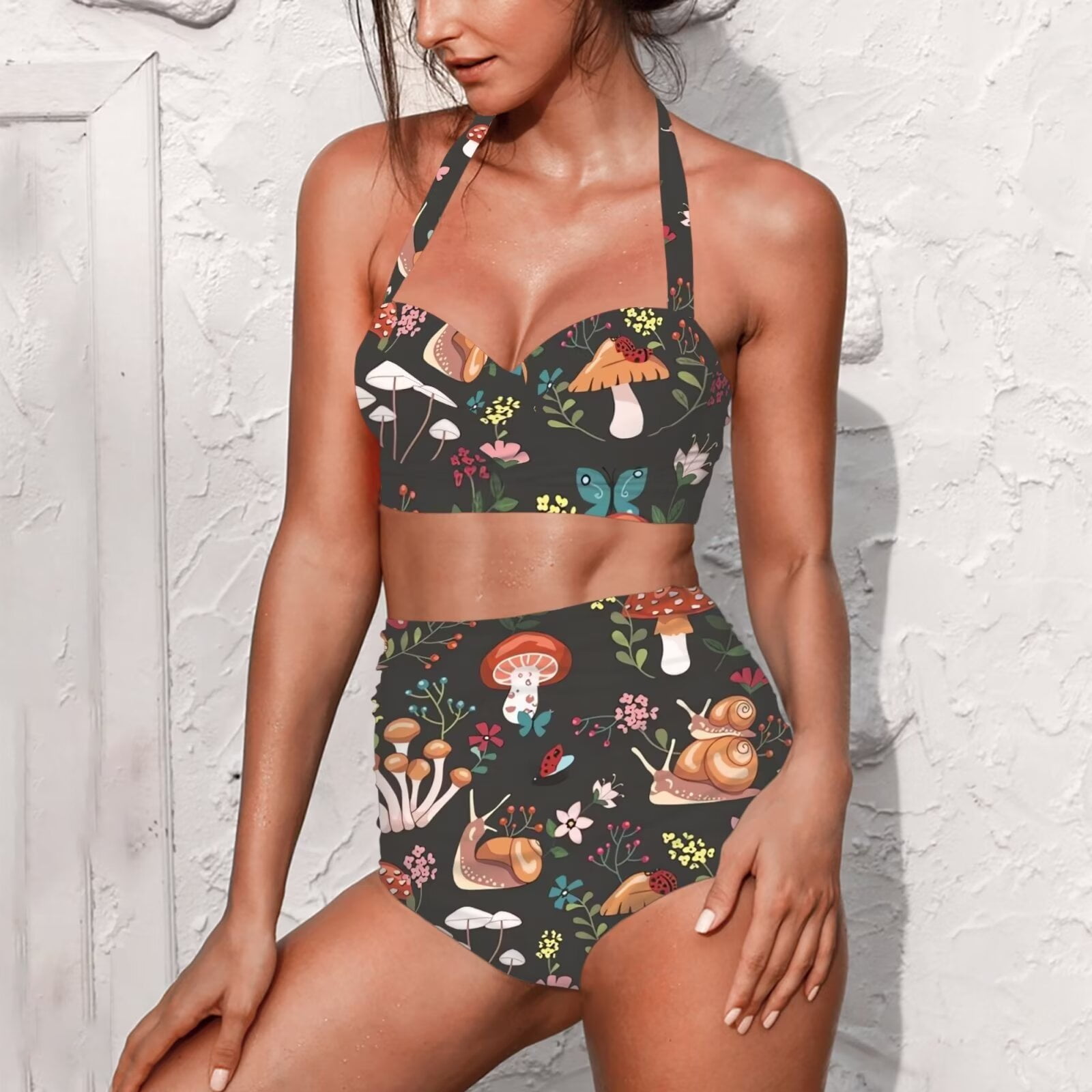 Binienty Swimsuit Shorts Women Two Piece Aesthetic Snail Mushroom