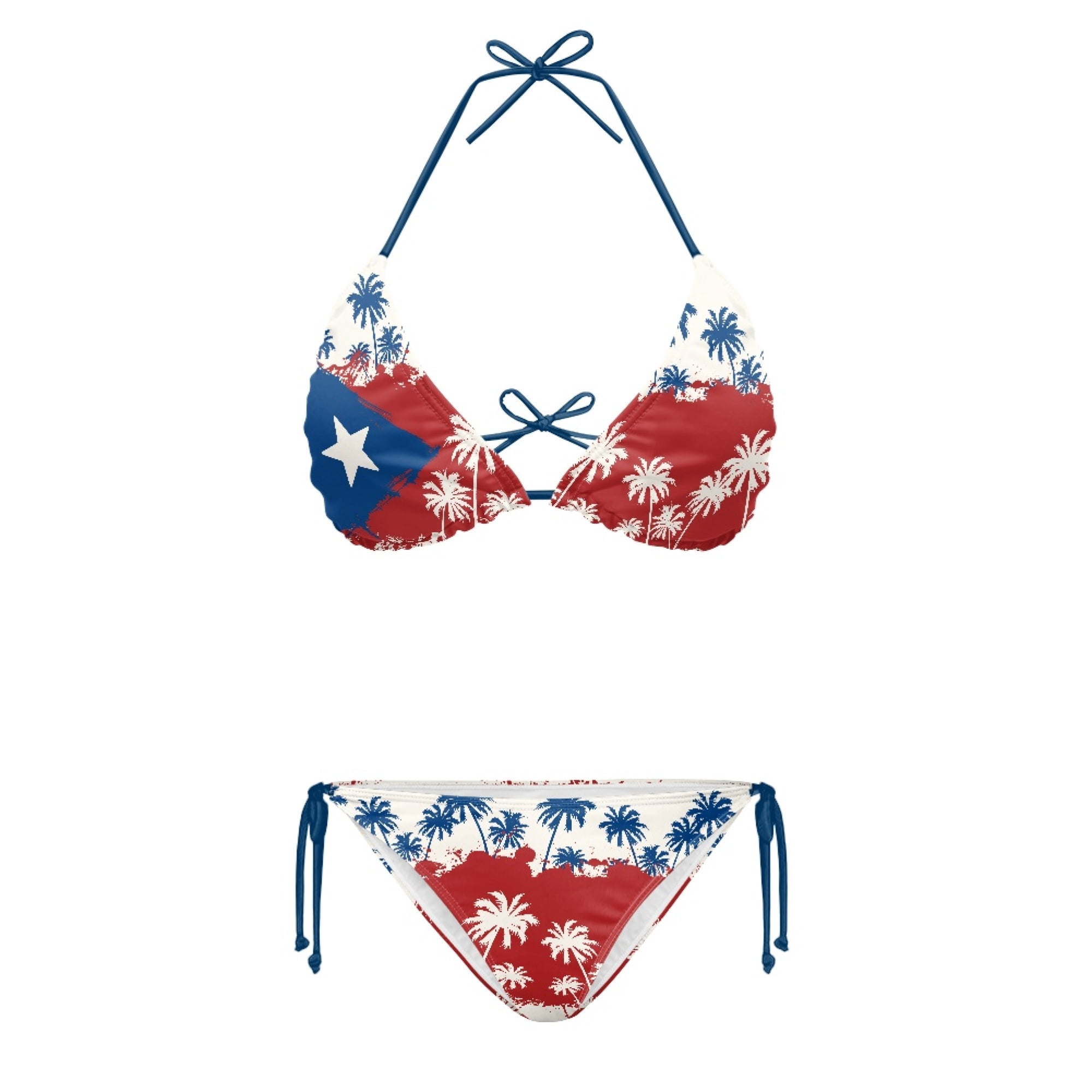 Binienty Swimwear, US Flag Palm Tree Print Chic Two Piece Swimwear ...