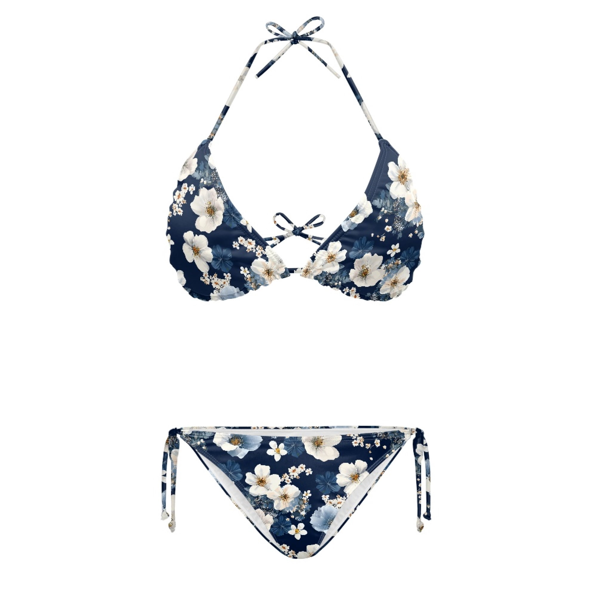 Binienty Swimwear, White Flowers Pattern Plus Size Ladies Bikini, Light ...
