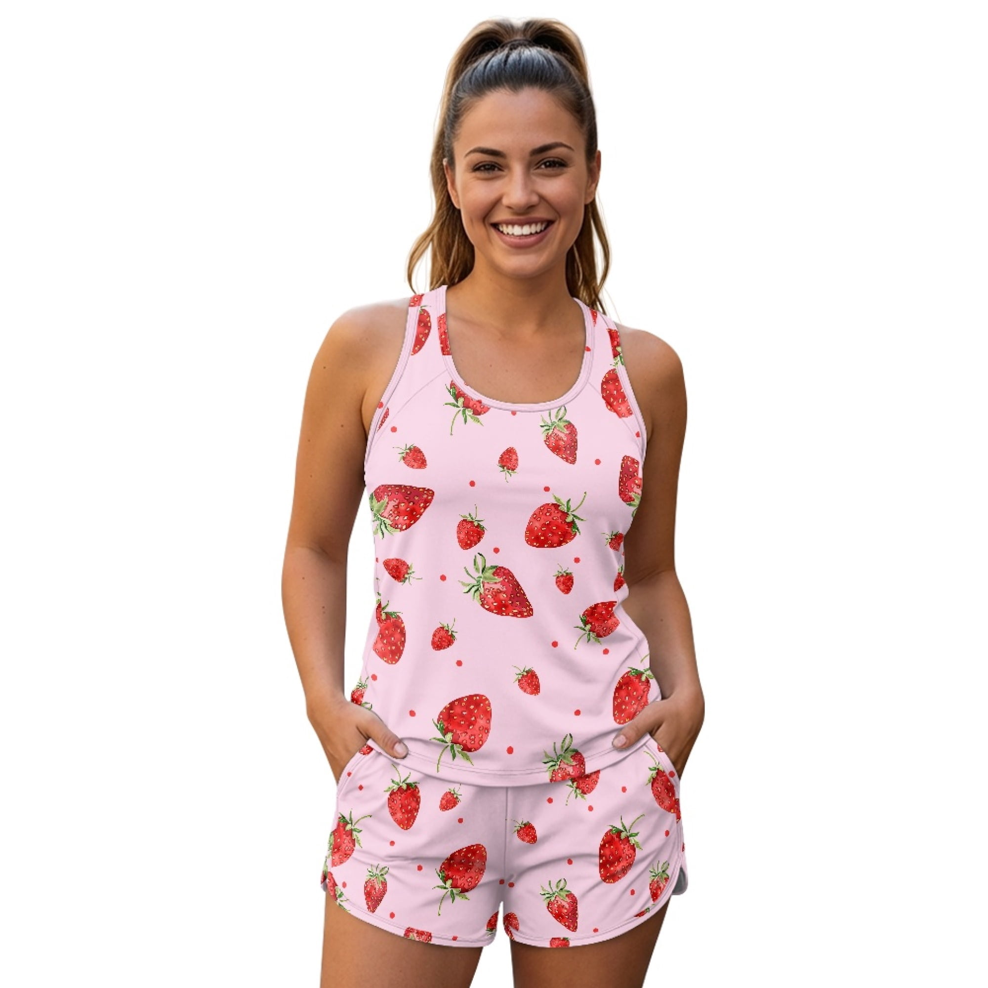 Binienty Tankini Top and Shorts Set, Strawberry Spot Design Side ...