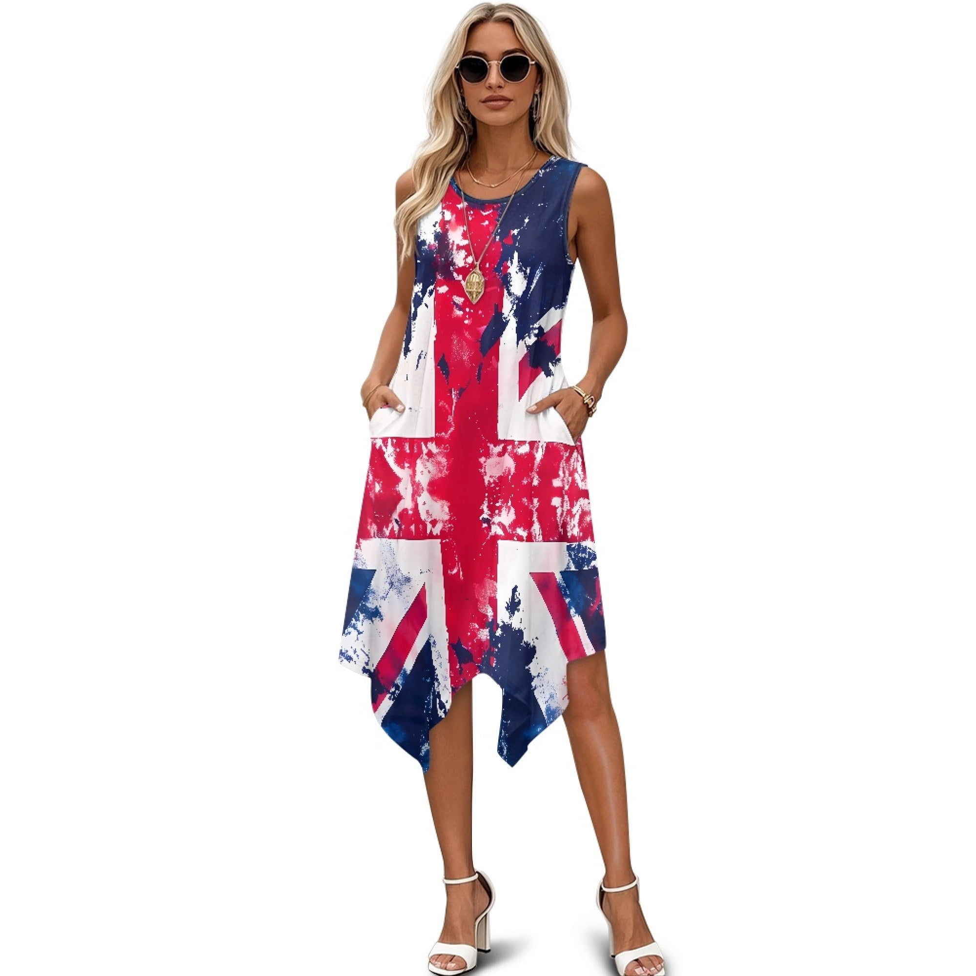 Binienty The Image of the British Flag Beach Long Dresses, Round Neck ...