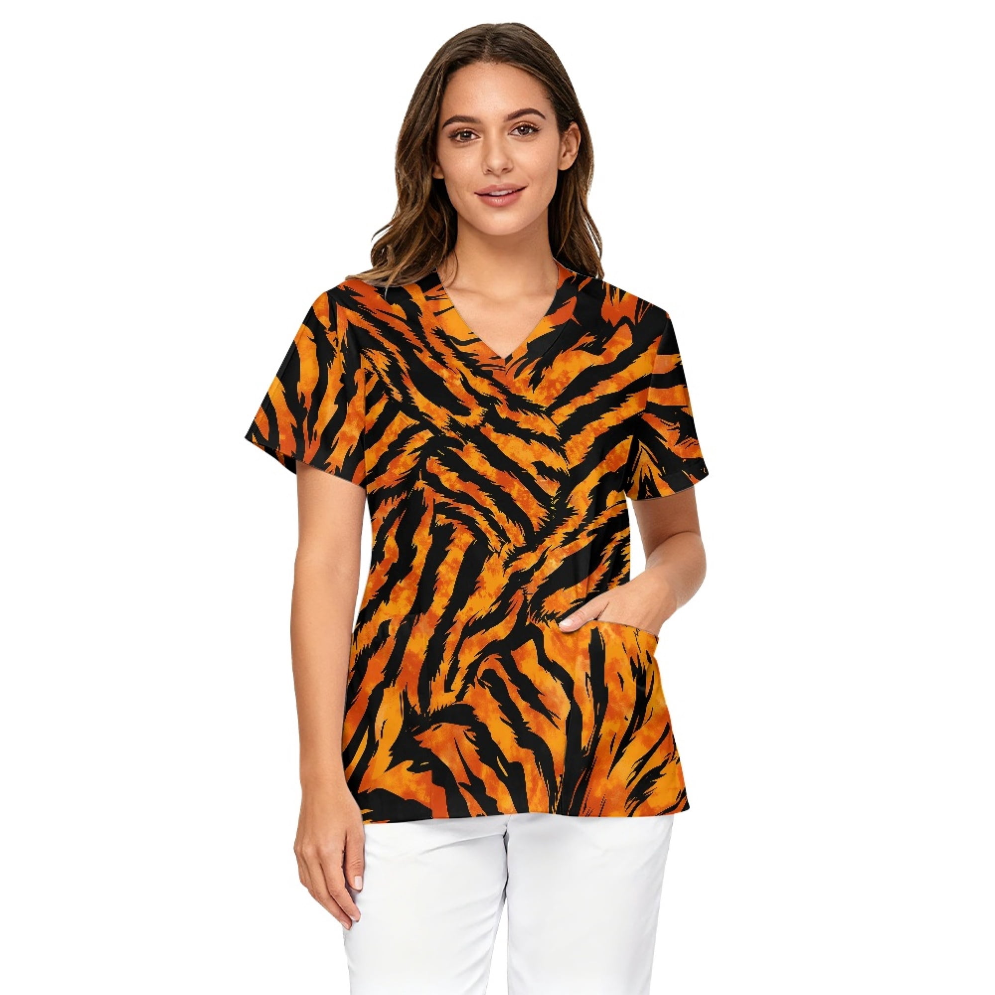 Binienty Tiger Stripe Medical Uniform for Women Breathable Stretchy ...