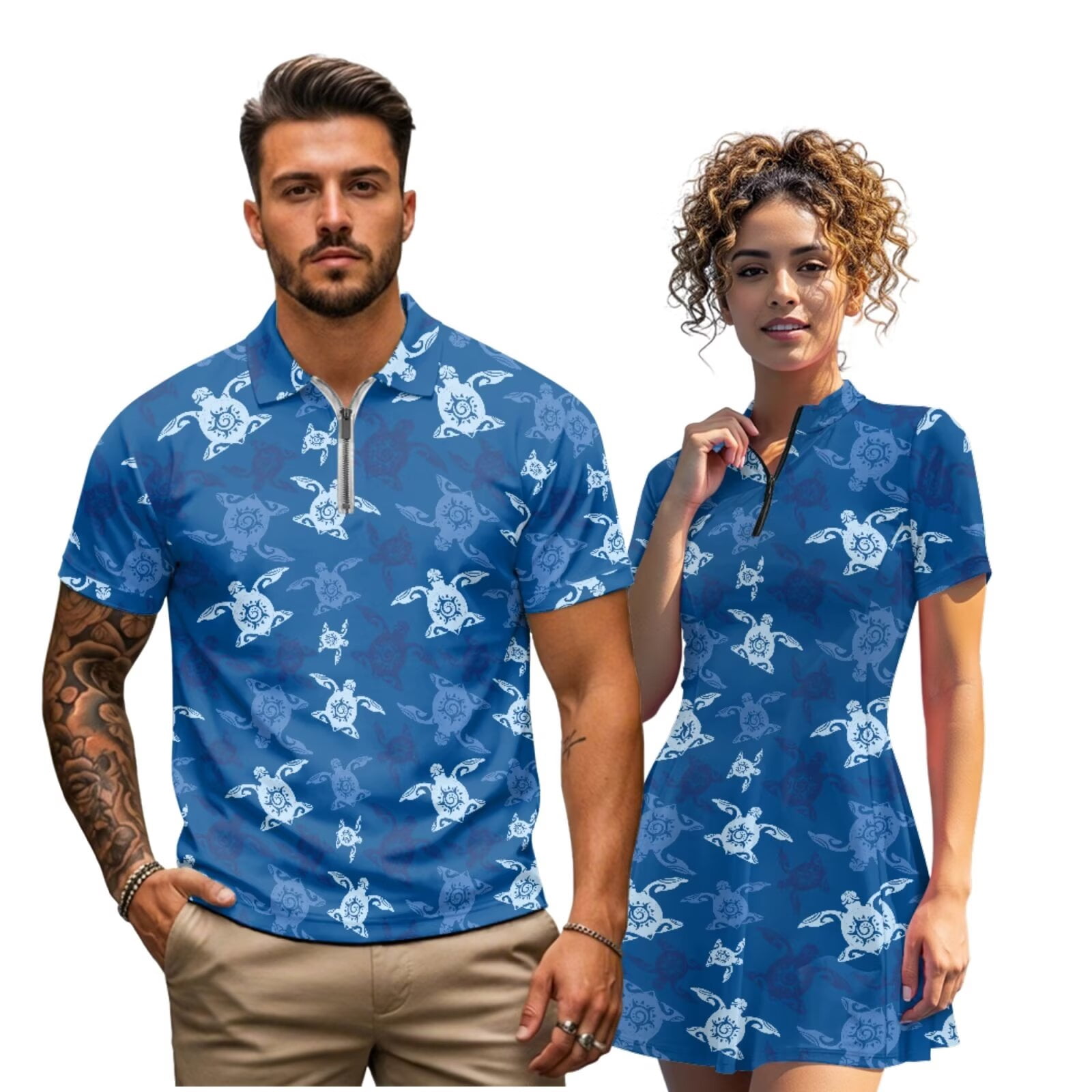 Binienty Tribal Turtle His and Hers Matching Outfits Stylish 1/4 Zipper ...