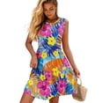 Binienty Tropical Hibiscus Ruffle Tank Dress, Flowy Tiered Mini Dress ...