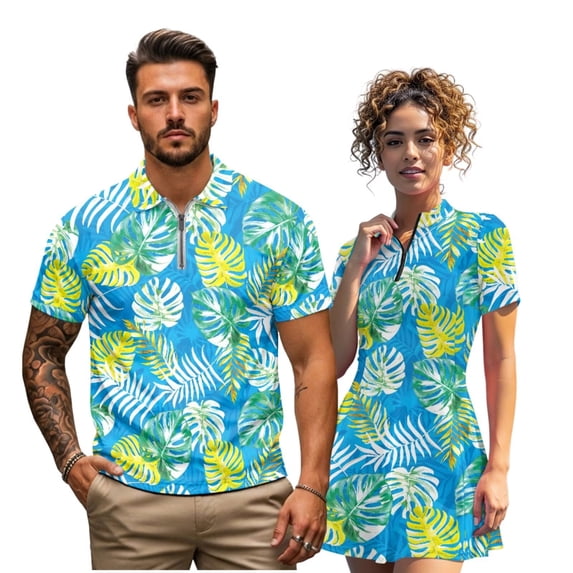 Binienty Tropical Leaf Golf Apparel for Couple Soft Relaxed Moisture ...