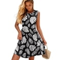 Binienty Tropical Leaf Print Crewneck Dress with Ruffle Tiered Hem ...