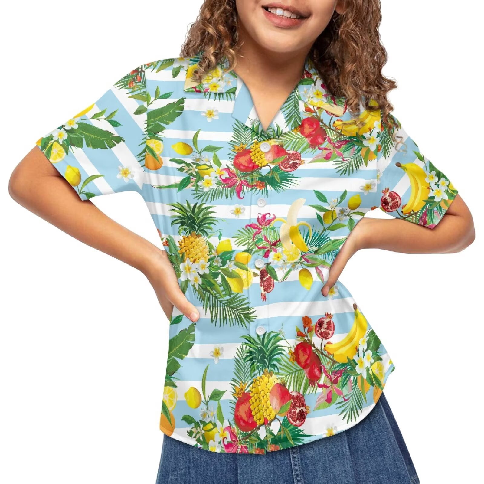 Binienty Tropical Pineapple Girls Hawaiian Shirts Cozy Girls Button ...
