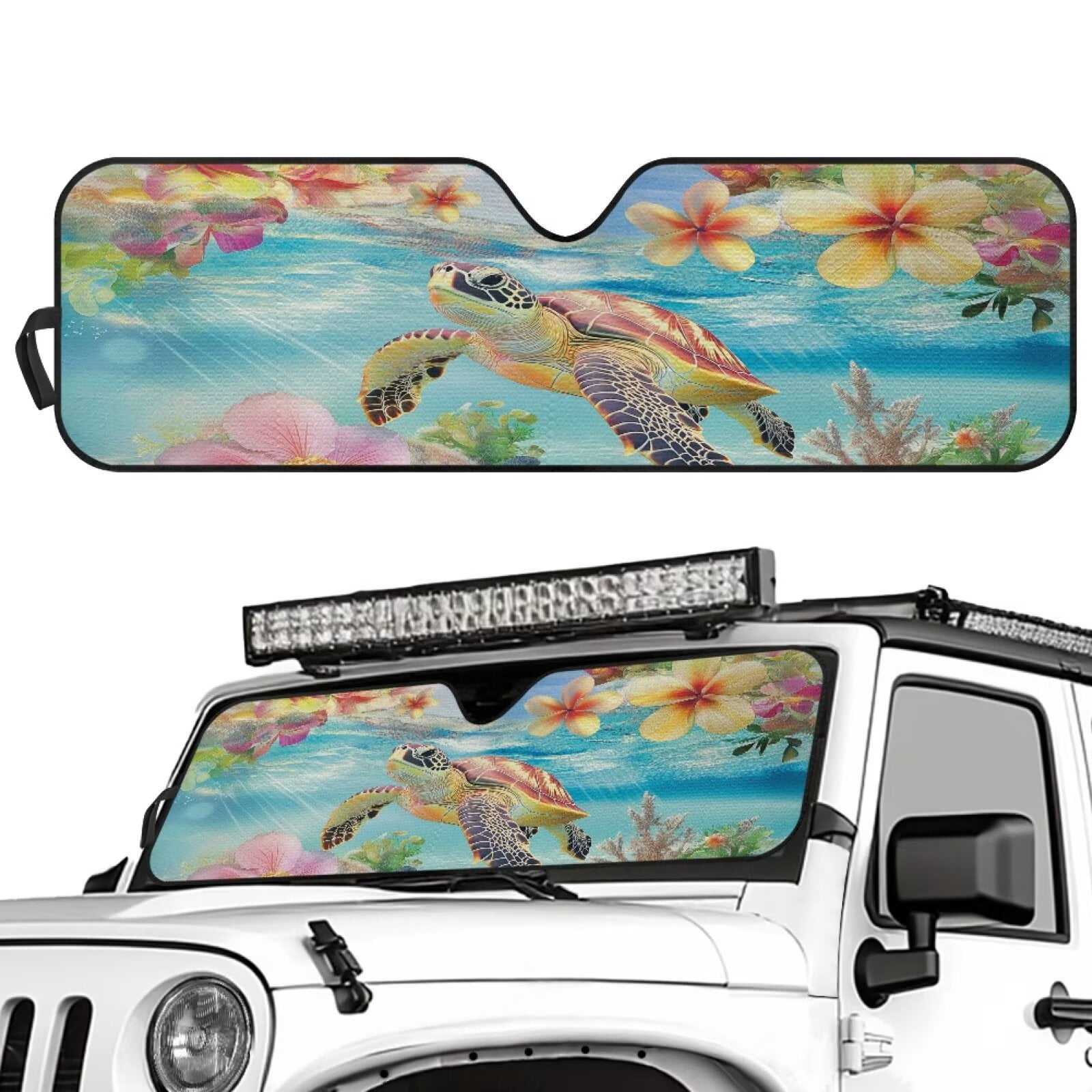 Binienty Tropical Sea Turtle Windshield Sun Shade for Jeep Wrangler ...