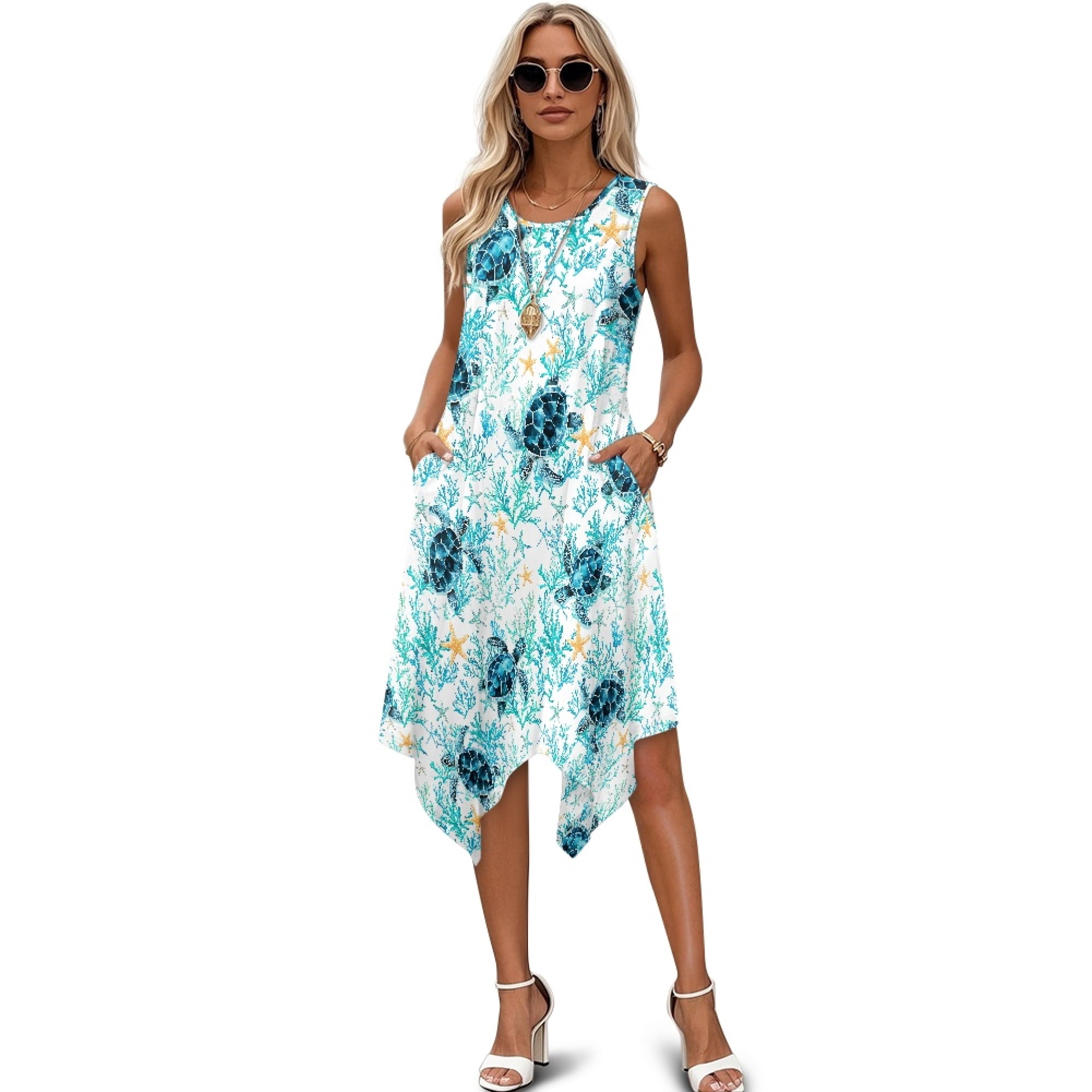 Binienty Turtle Sleeveless Sundress for Graduation Beach Vacation, Side ...