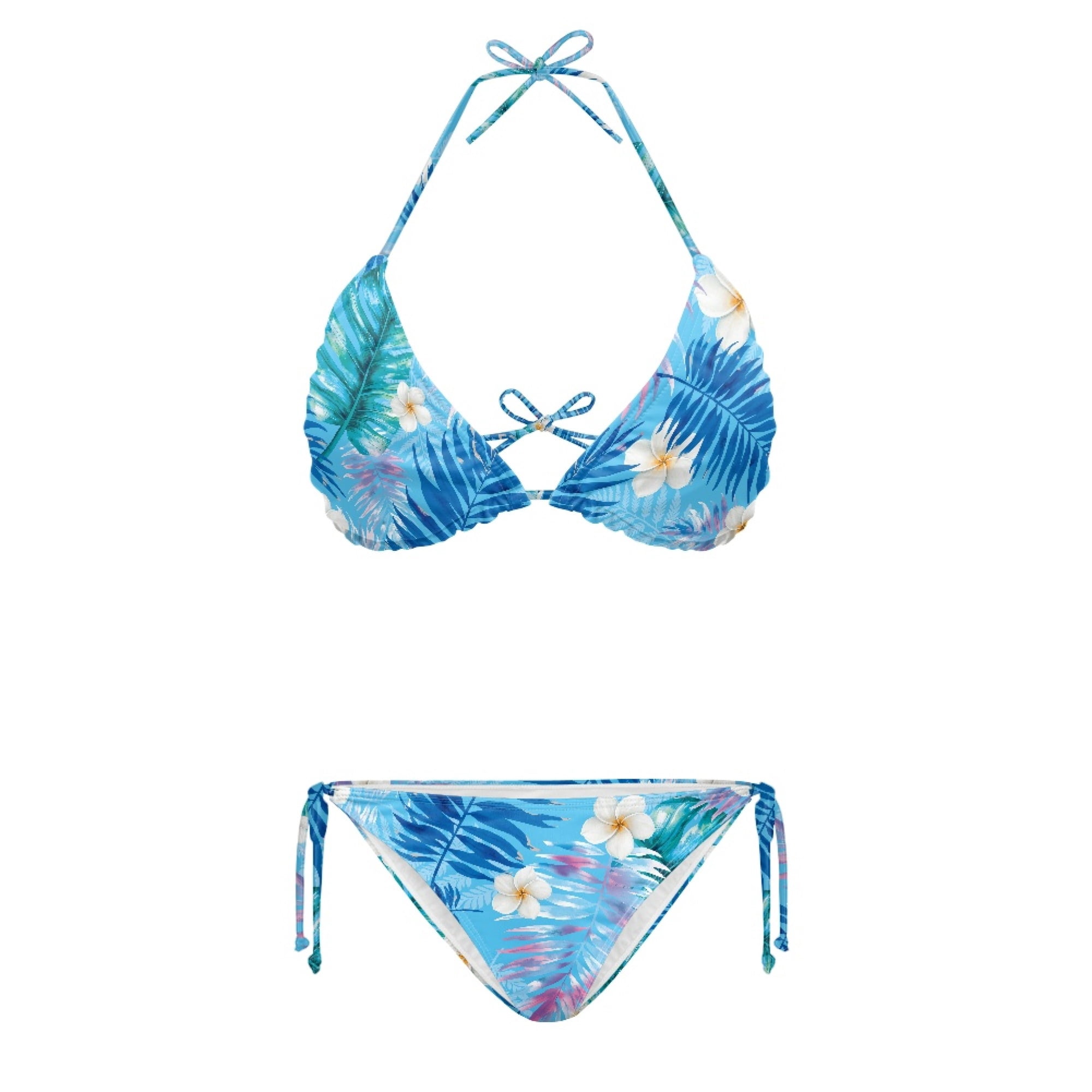 Binienty Two Piece Swimwear, Tropical Leaves White Flowers Removable ...