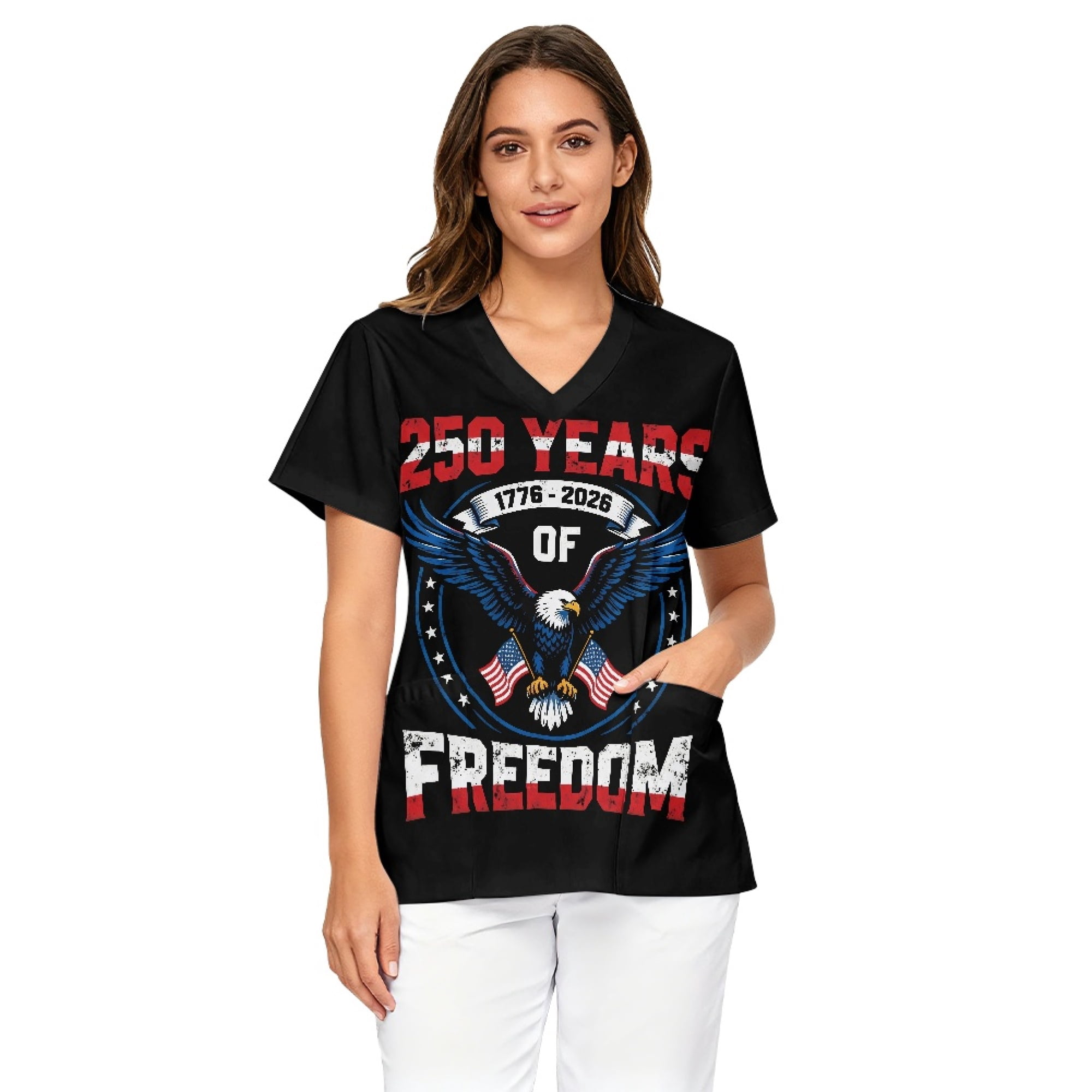 Binienty US Flag Eagle Freedom Print Nursing Uniform Top for Women ...