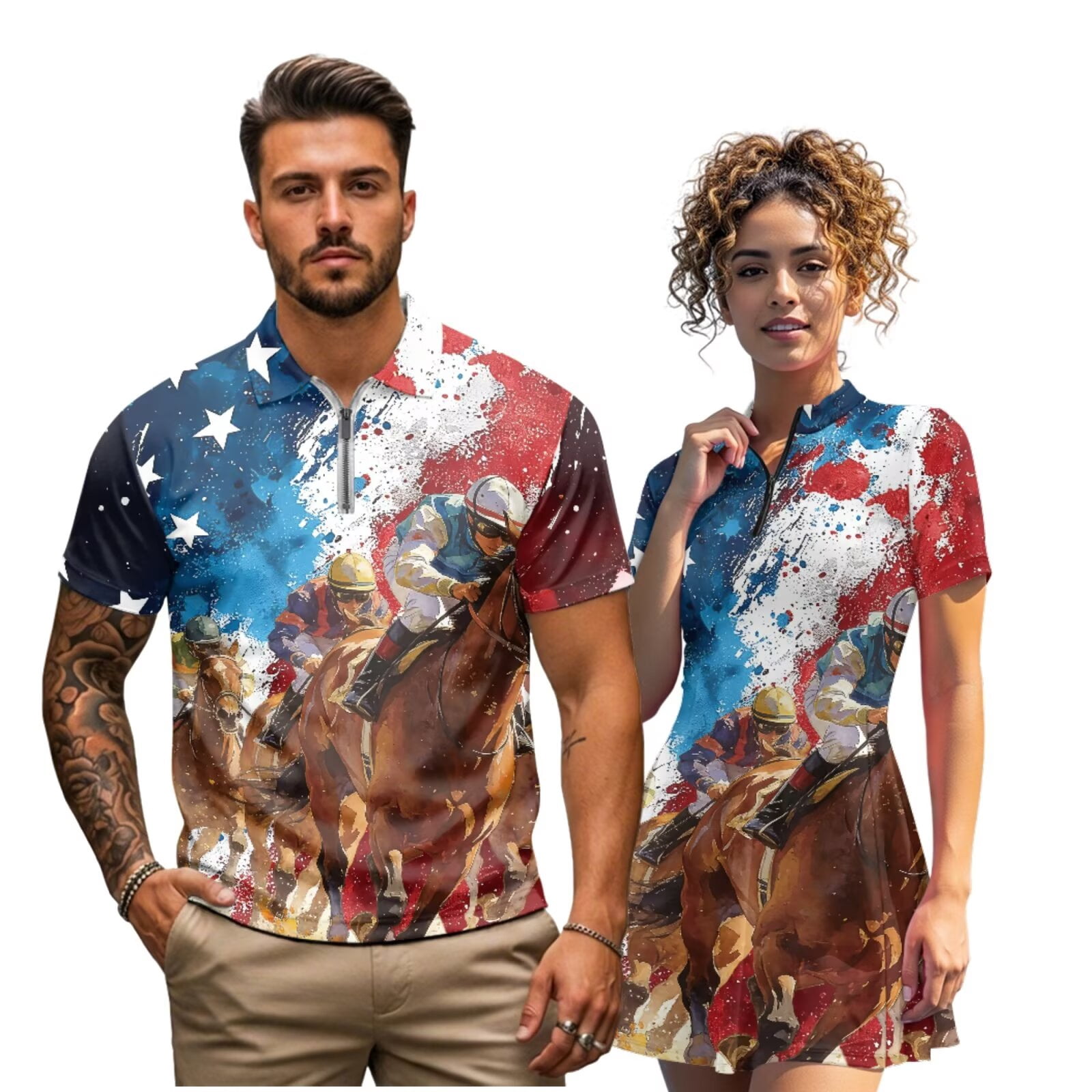 Binienty USA Horse His and Hers Matching Outfits Quick Dry Watercolor ...