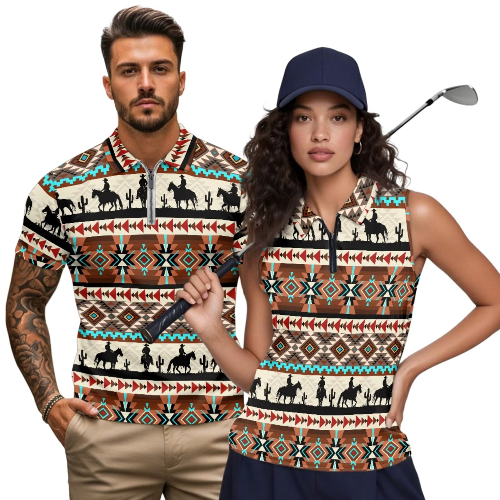 Binienty Western Aztec Golf Shirt for Couple Soft Lightweight Moisture ...