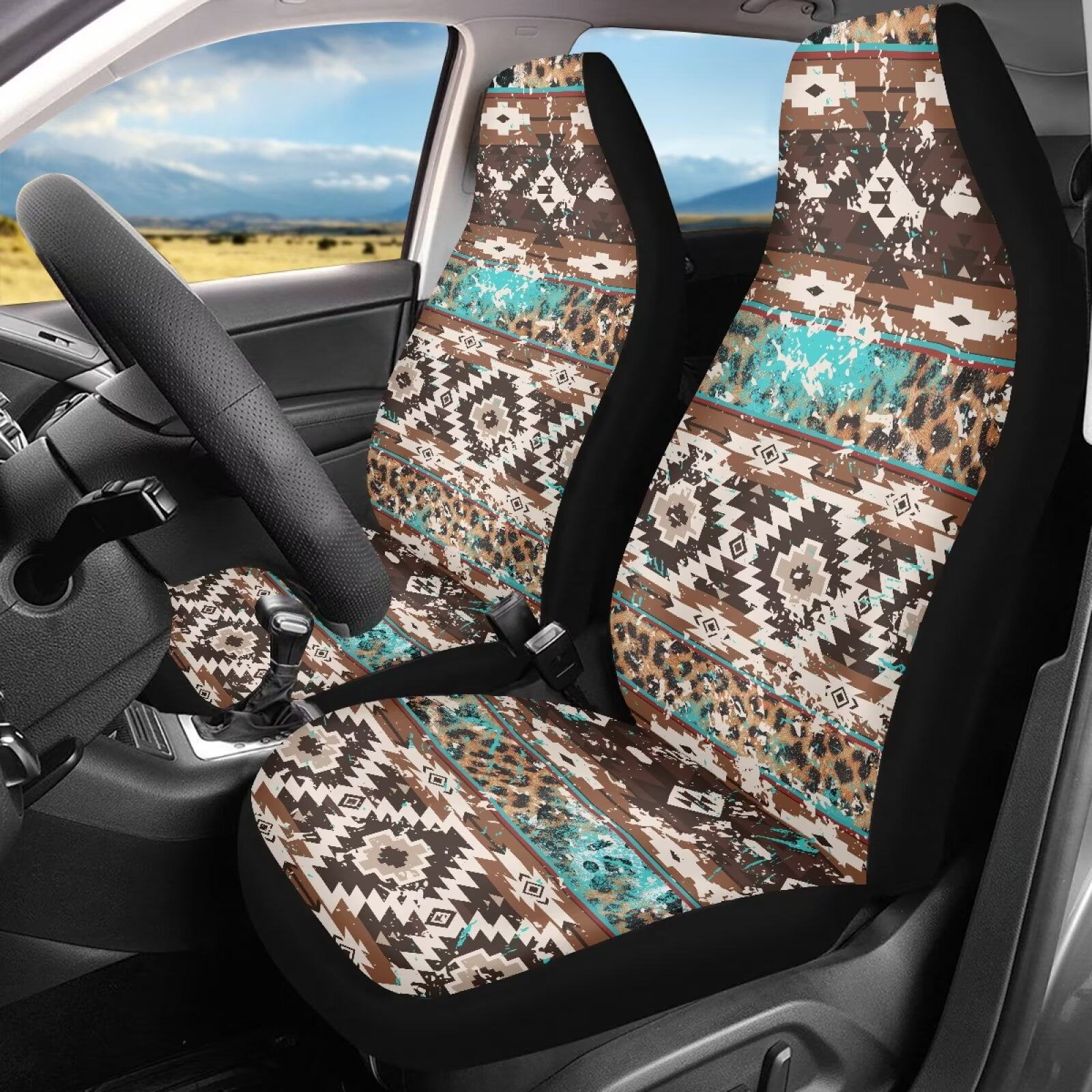 Binienty Western Cow Print Front Auto Seat Covers Set of 2 Aztec Car ...