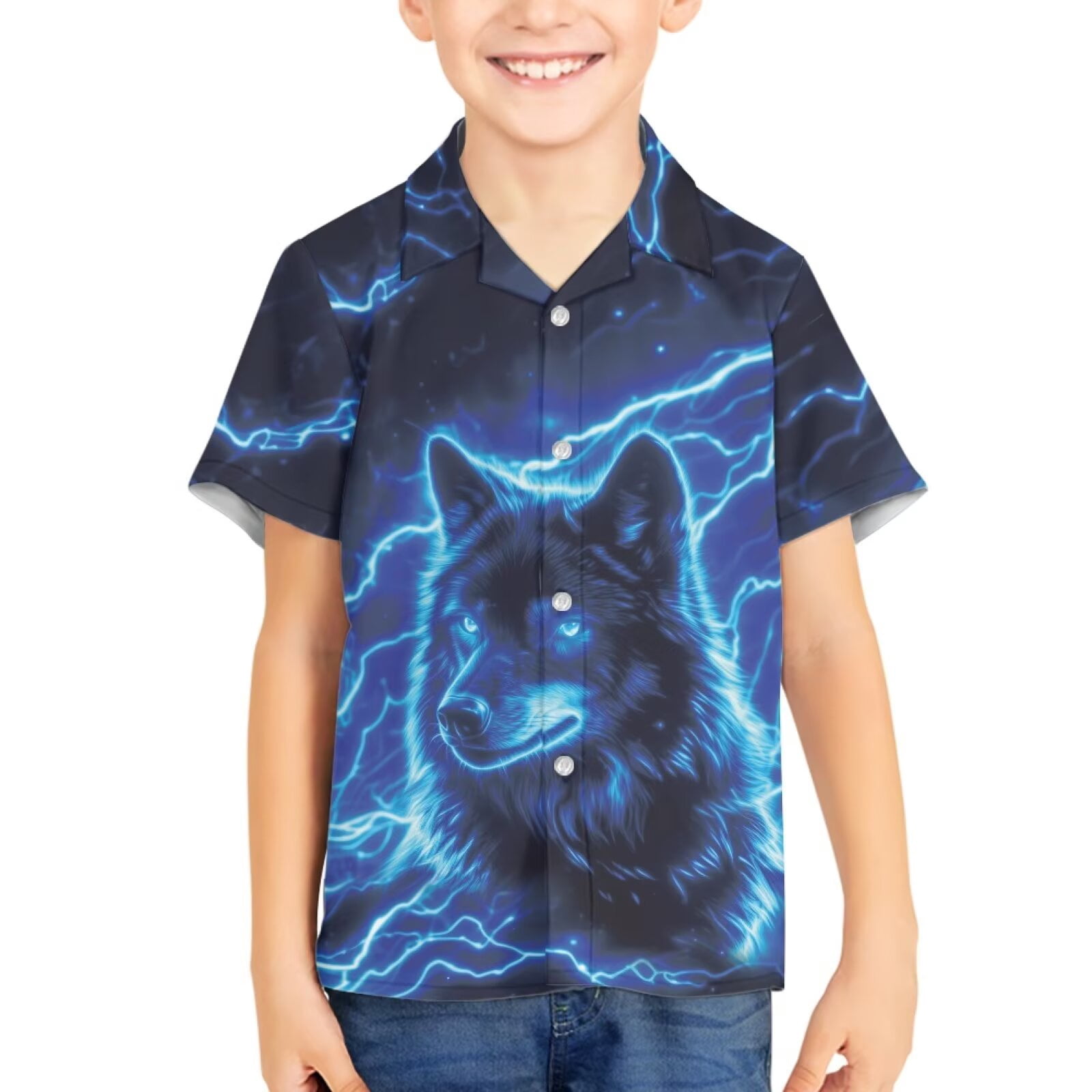 Binienty Wolf Lightning 4t Hawaiian Shirt Boy Breathable Boys Button Up ...