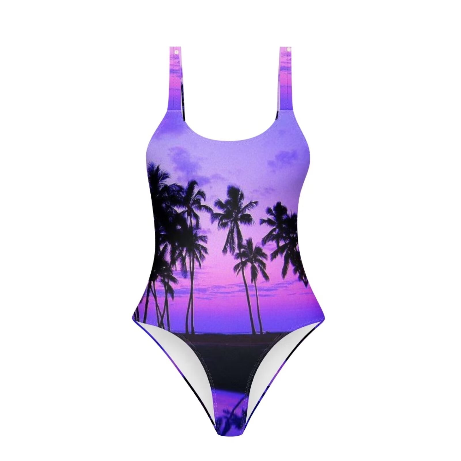 Binienty Women One Piece Swimsuit Coconut Tree Snug Fit Scoop Neck Low