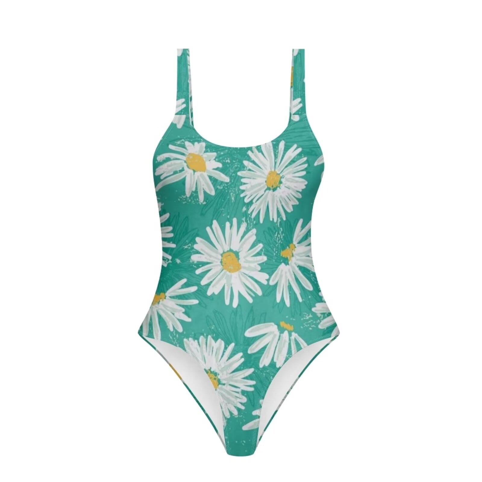 Binienty Women One Piece Swimsuit Low Back Scoop Neck Breathable Daisy