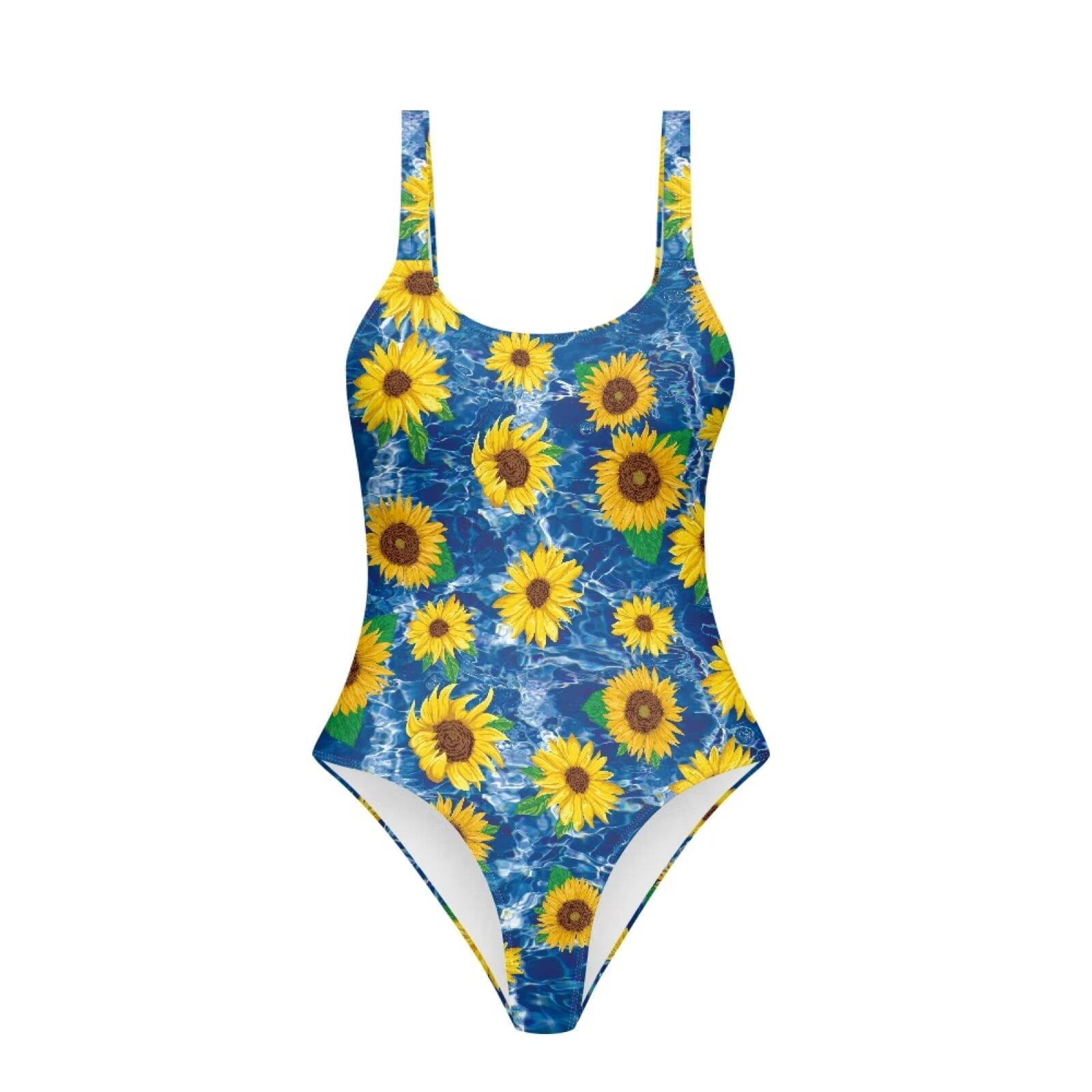 Binienty Women One Piece Swimsuit Marble Patterned Sunflowers Snug Fit