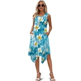 Binienty Womens Sleeveless Midi Dress with Ocean Floral Print ...