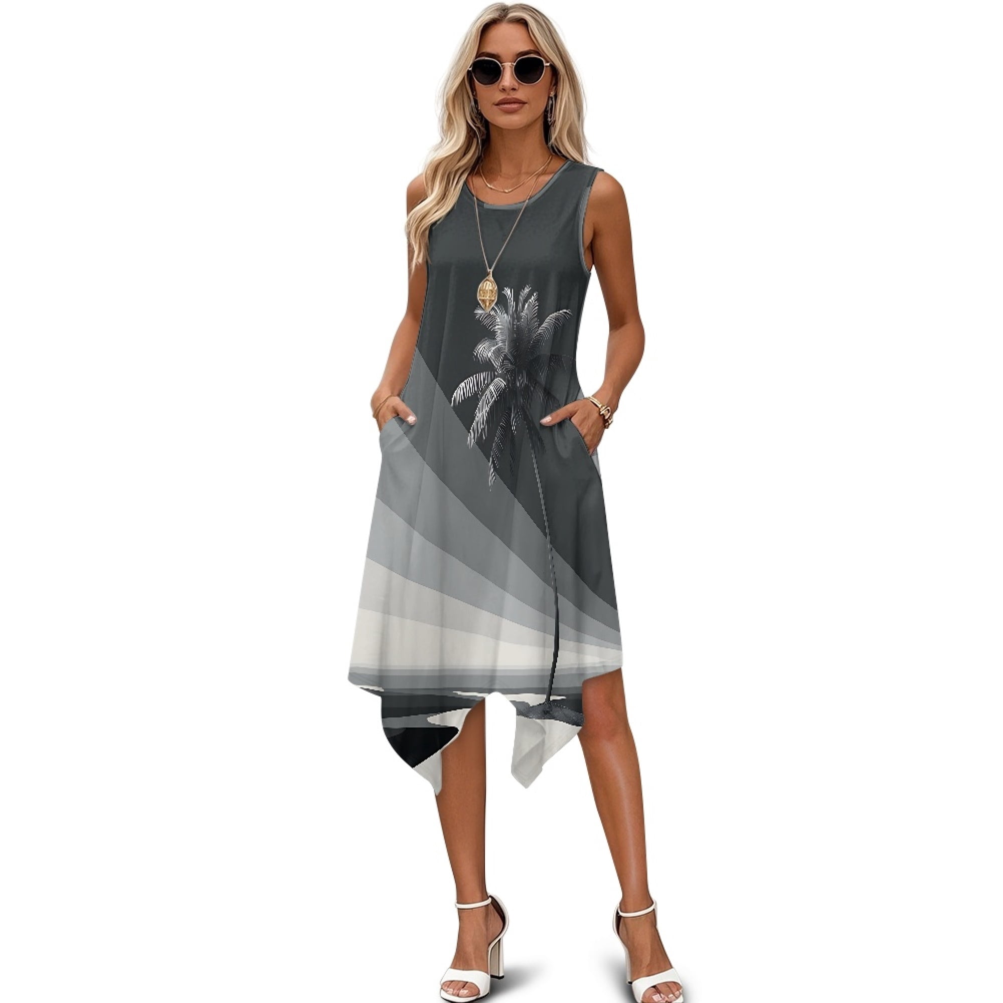 Binienty Womens Summer Dress with Gradient Palm Tree Print, Sleeveless ...