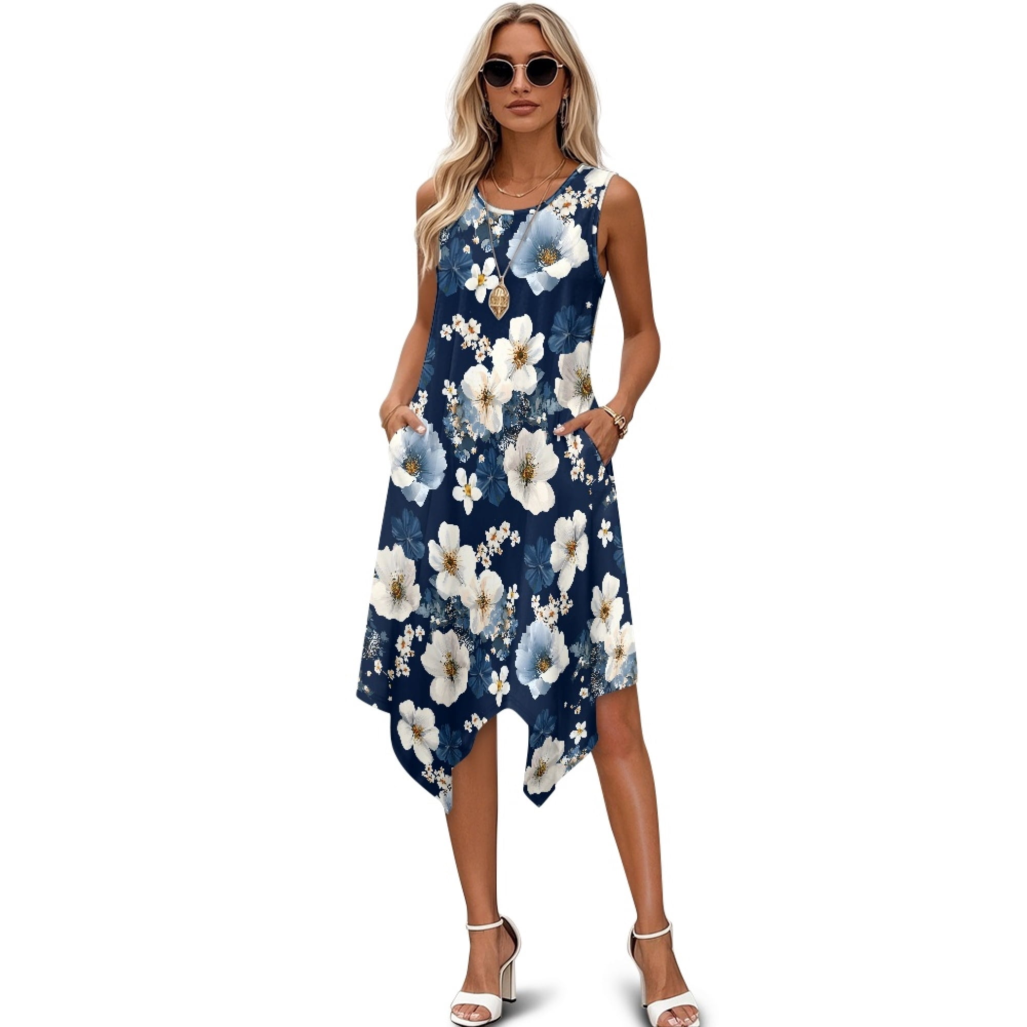 Binienty Womens Summer Midi Dress with Floral Print, Sleeveless ...