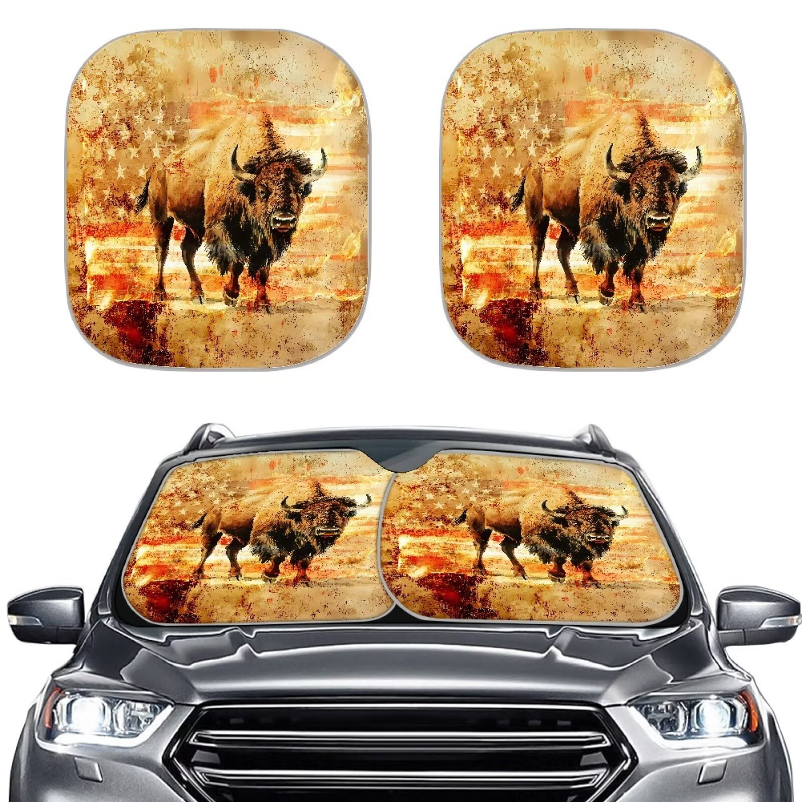 Binienty Yak American Flag Windshield Sun Shade for Sedan SUV Car Soft ...