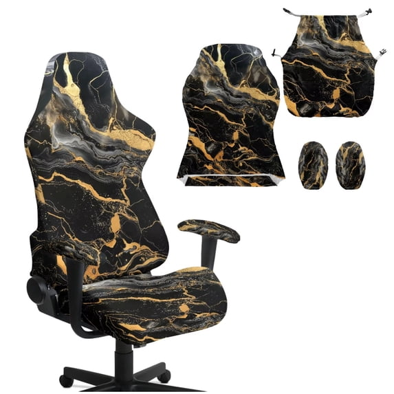 BinientyBlack Marble Gaming Chair Cover 4 Pieces Set Gaming Chair ...