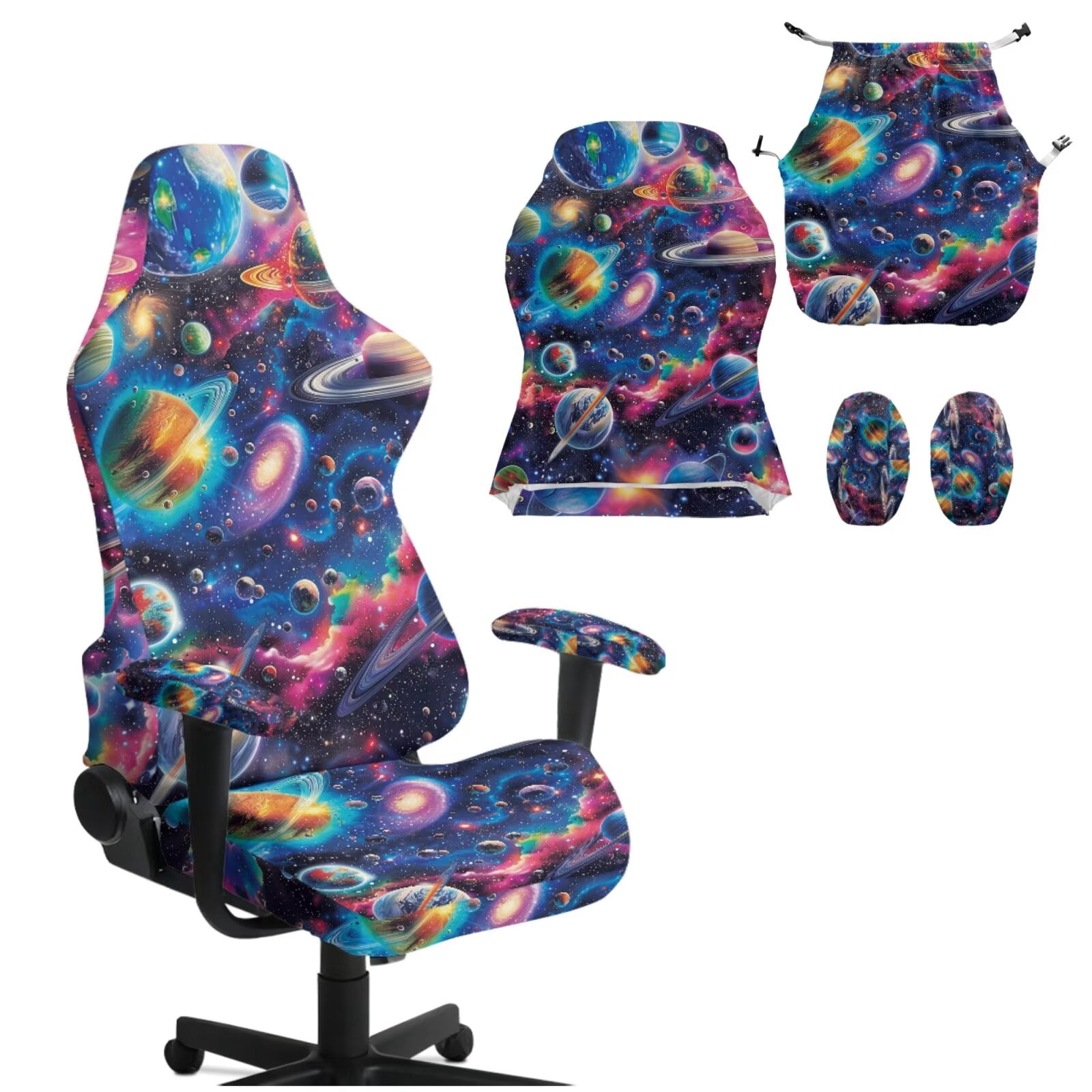 BinientyGalaxy Planet Gaming Chair Cover Set 4 Packs with Zipper Gaming ...