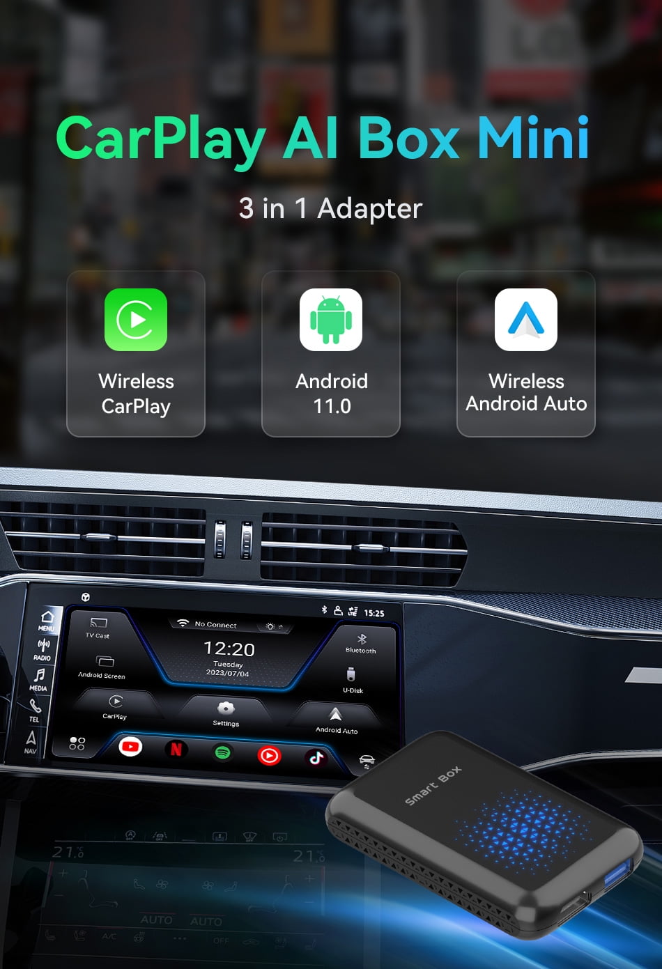 Binize Carplay AI Box Android 11 Wireless Android Auto Multimedia Video ...
