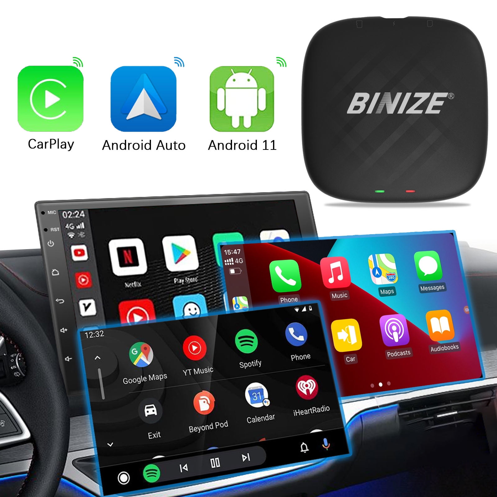 BINIZE Magic Ai Box: Portable Wireless CarPlay & Android Auto Adapter ...