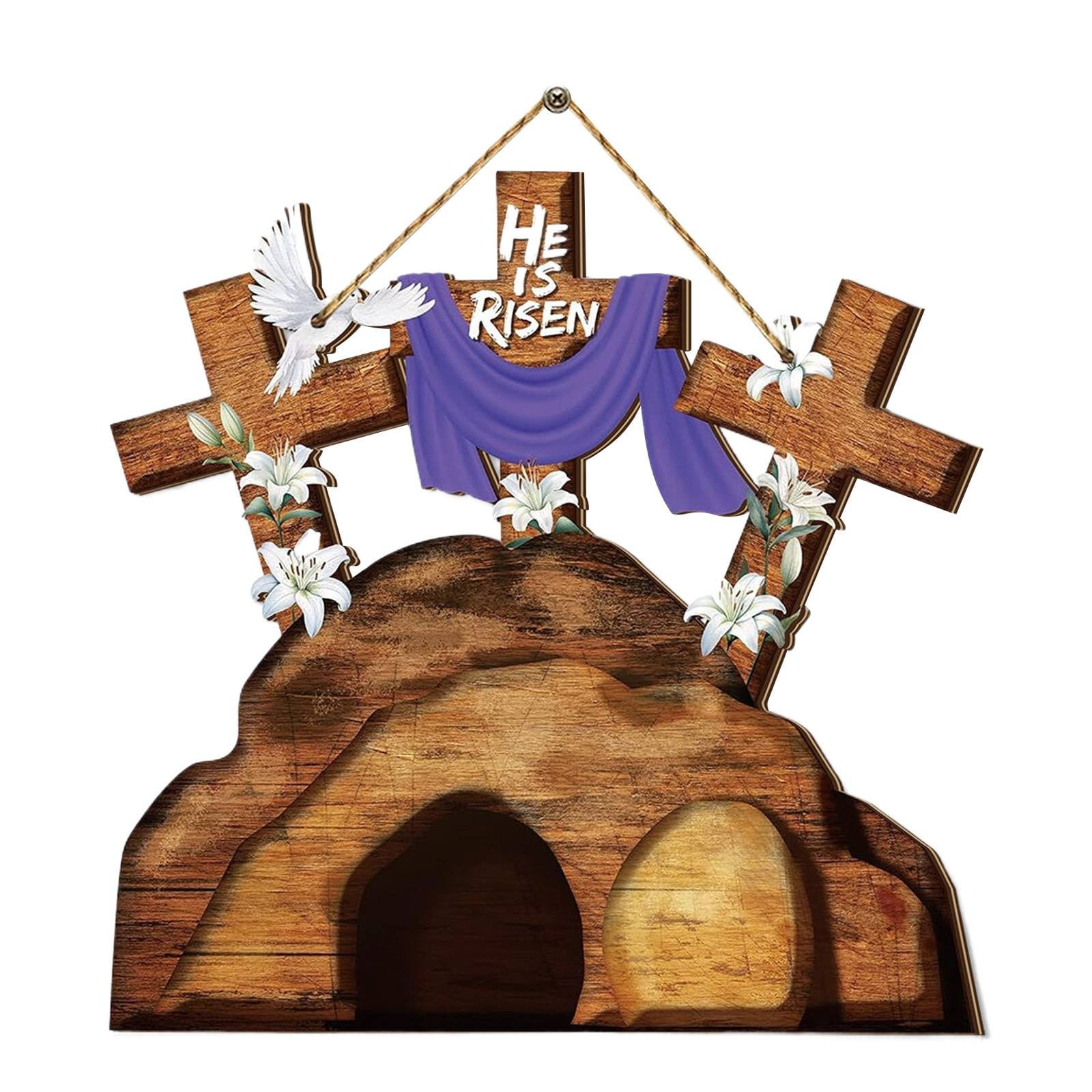 Binkne Easter Cross He Is Risen Wooden Sign Creative Decoration Sign ...
