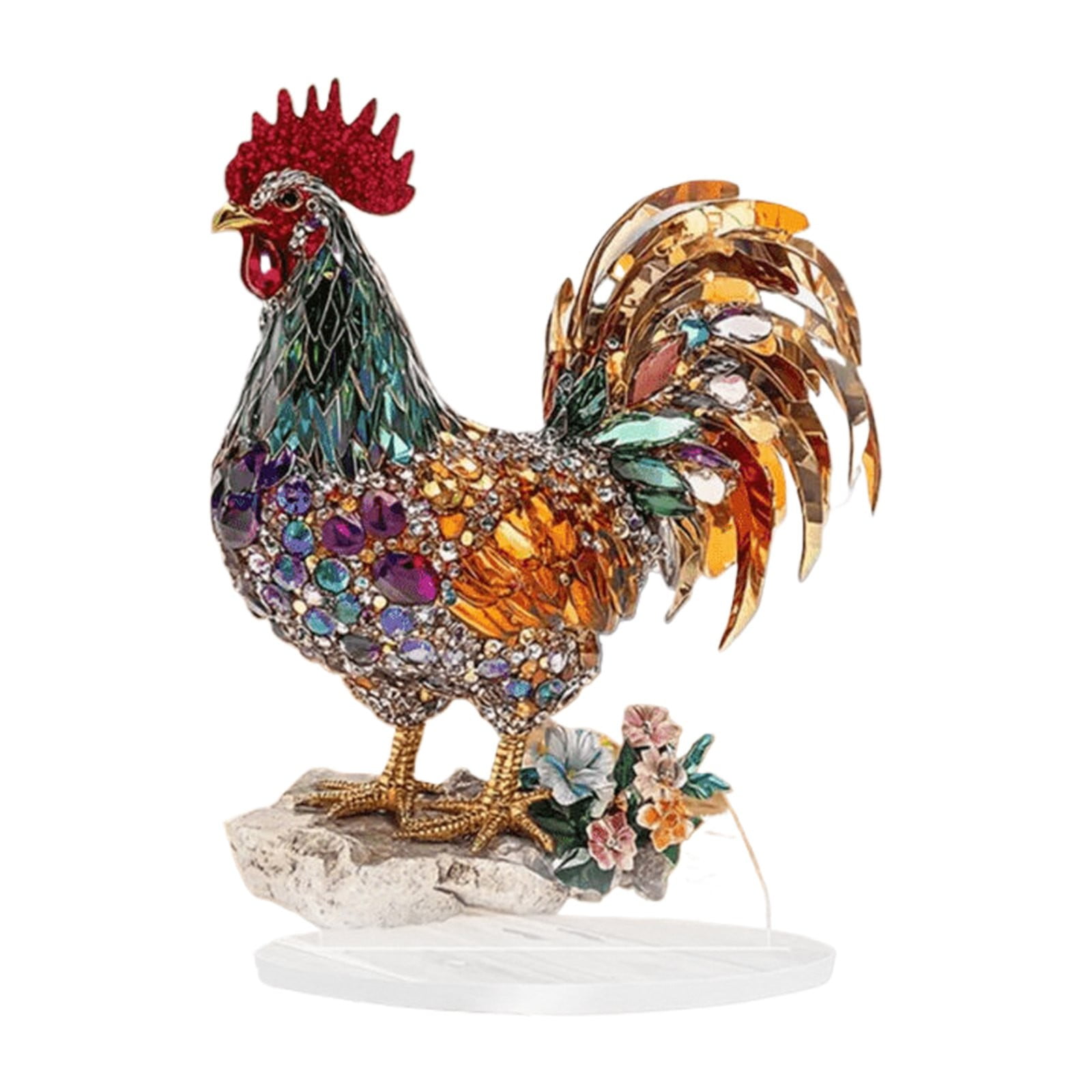 Binkne Vibrant Flat Rooster Ornament, 2D Flat Rooster Figurine Colorful ...