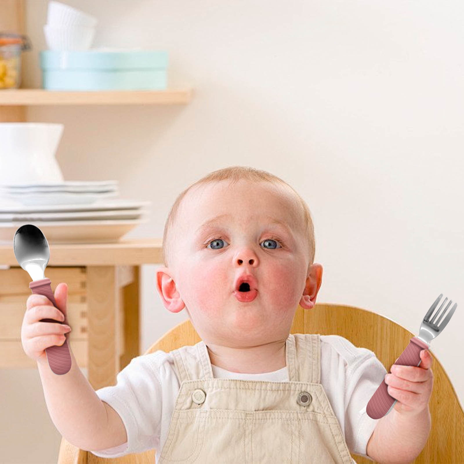 Binmer 2 Pcs Children Safe Fork And Spoons Baby Utensils Kids Cutlery ...