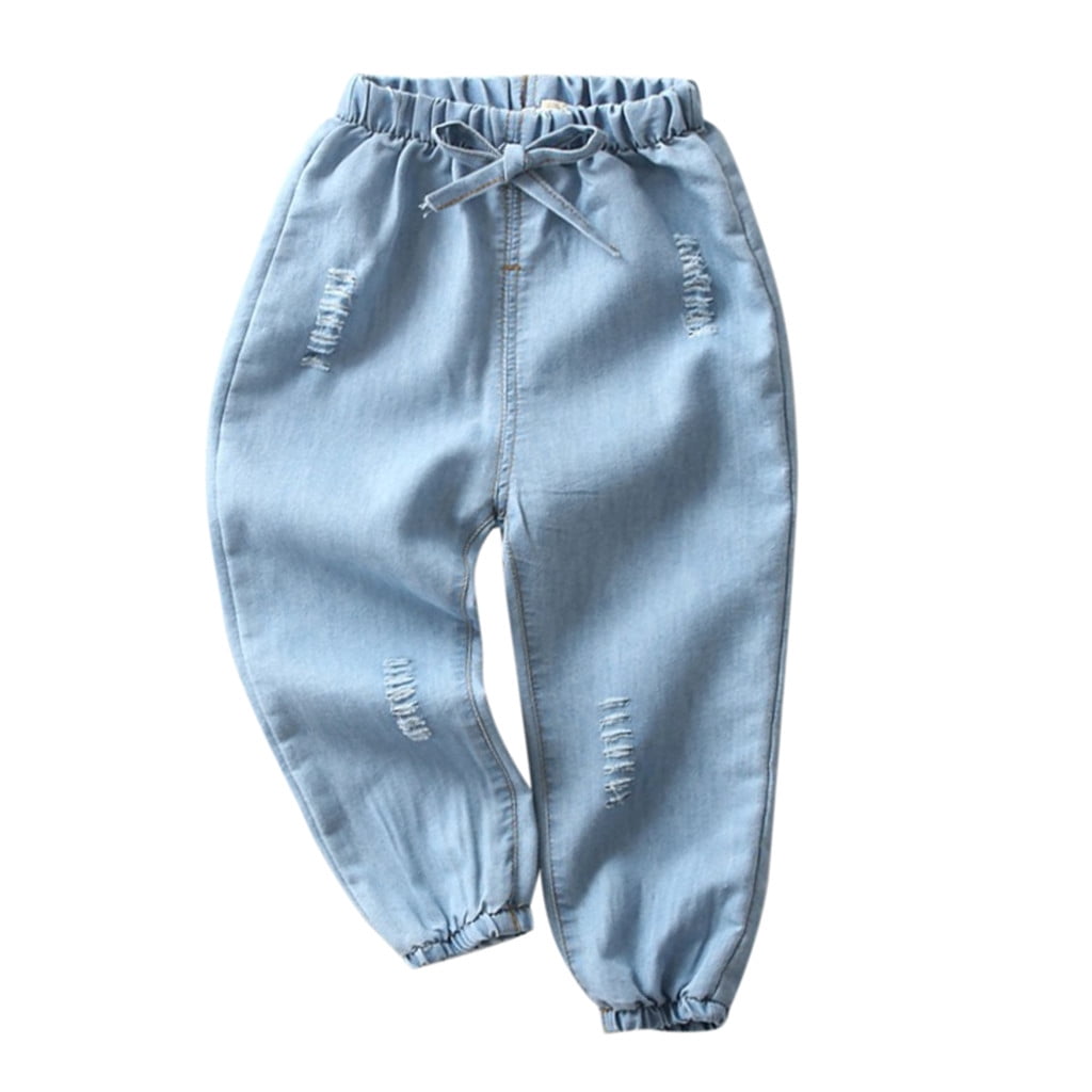 Binmer Children Baby Boy Girl Cartoon Hole Denim Long Pants Elastic ...