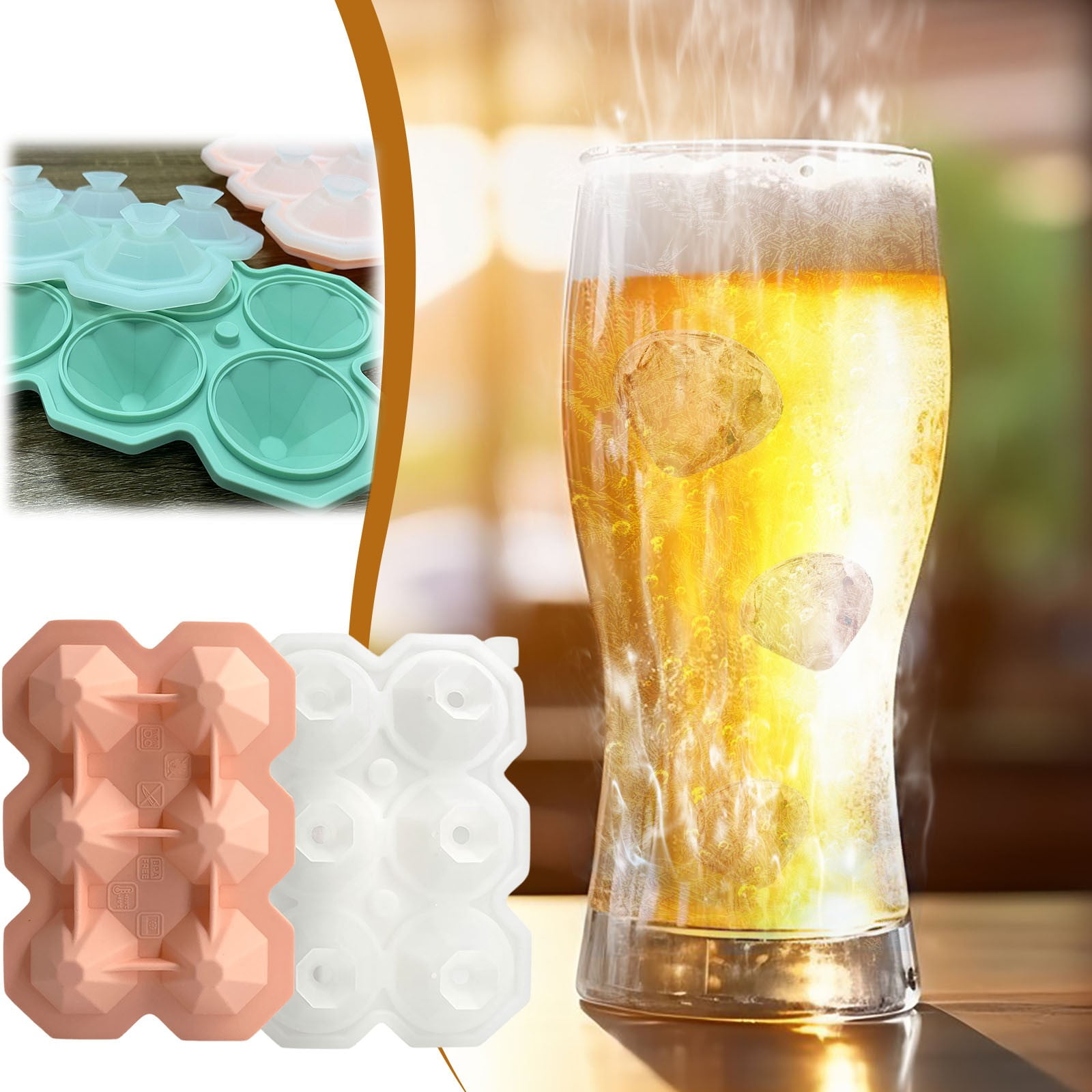 Binmer Connected Diamond Ice Cube Trays – 6-Cavity Silicone Ice Mold ...