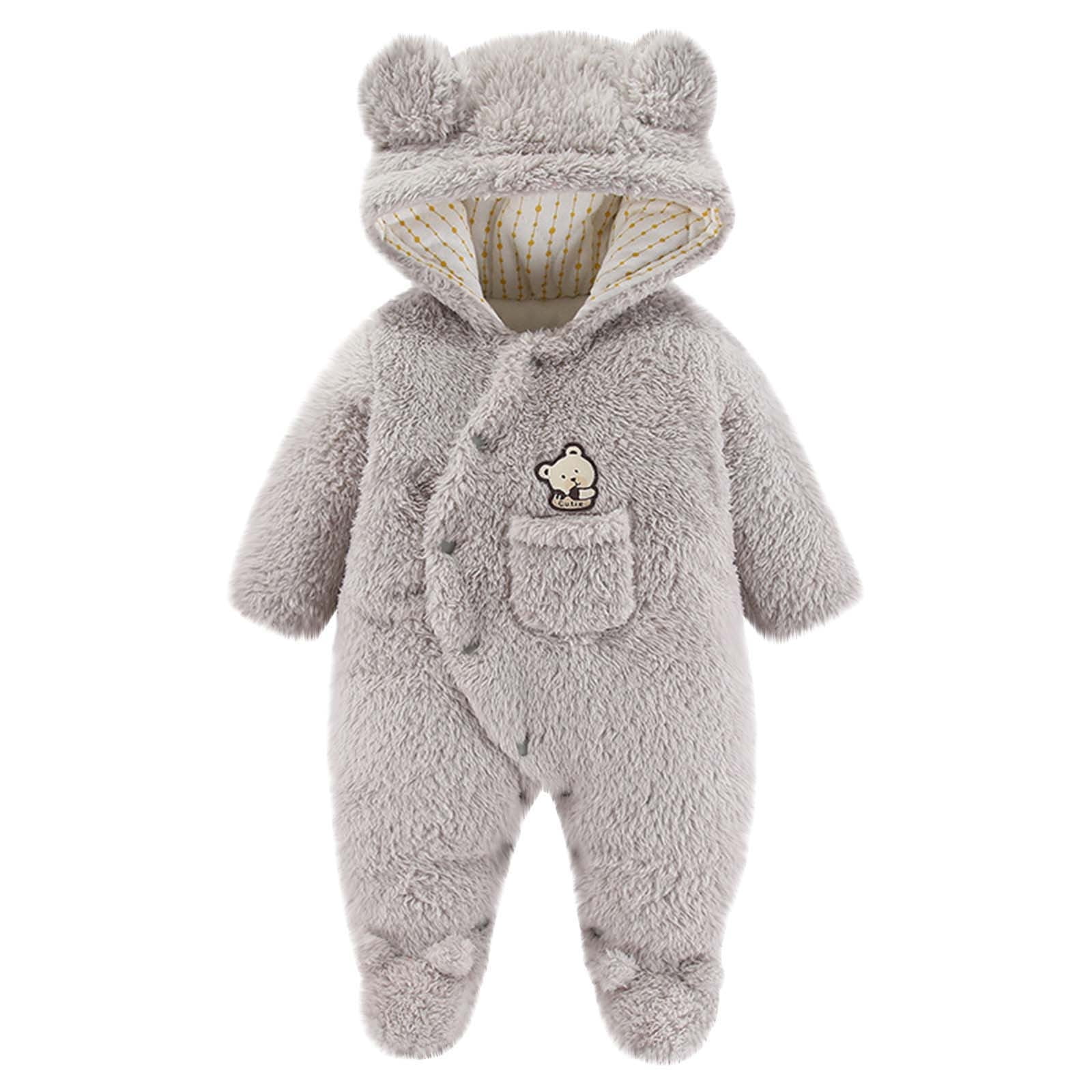 Binmer Newborn Baby Winter Girls Boys Clothes Warm Animal Ears Cartoon Bear Overall Rompers ...