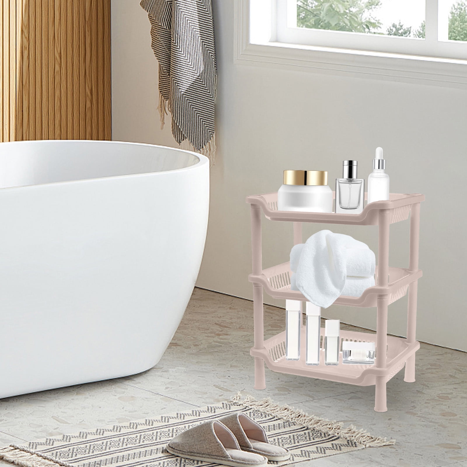 Binmer Rectangular Three-layer Storage Rack Bathroom Plastic Storage ...