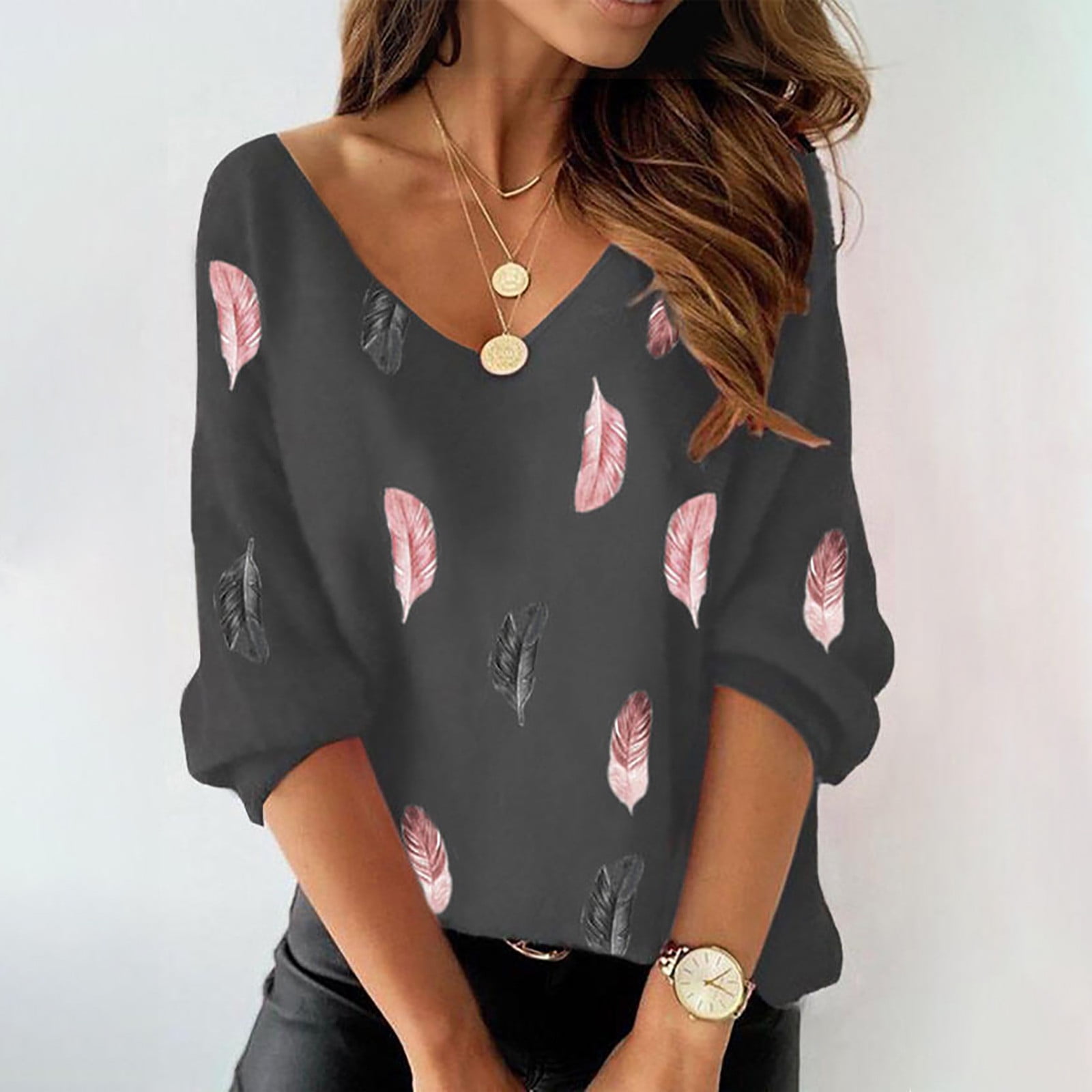 Binmer Women Long Sleeve T Shirts Plus Size Pullover Tops V-neck Blouse ...